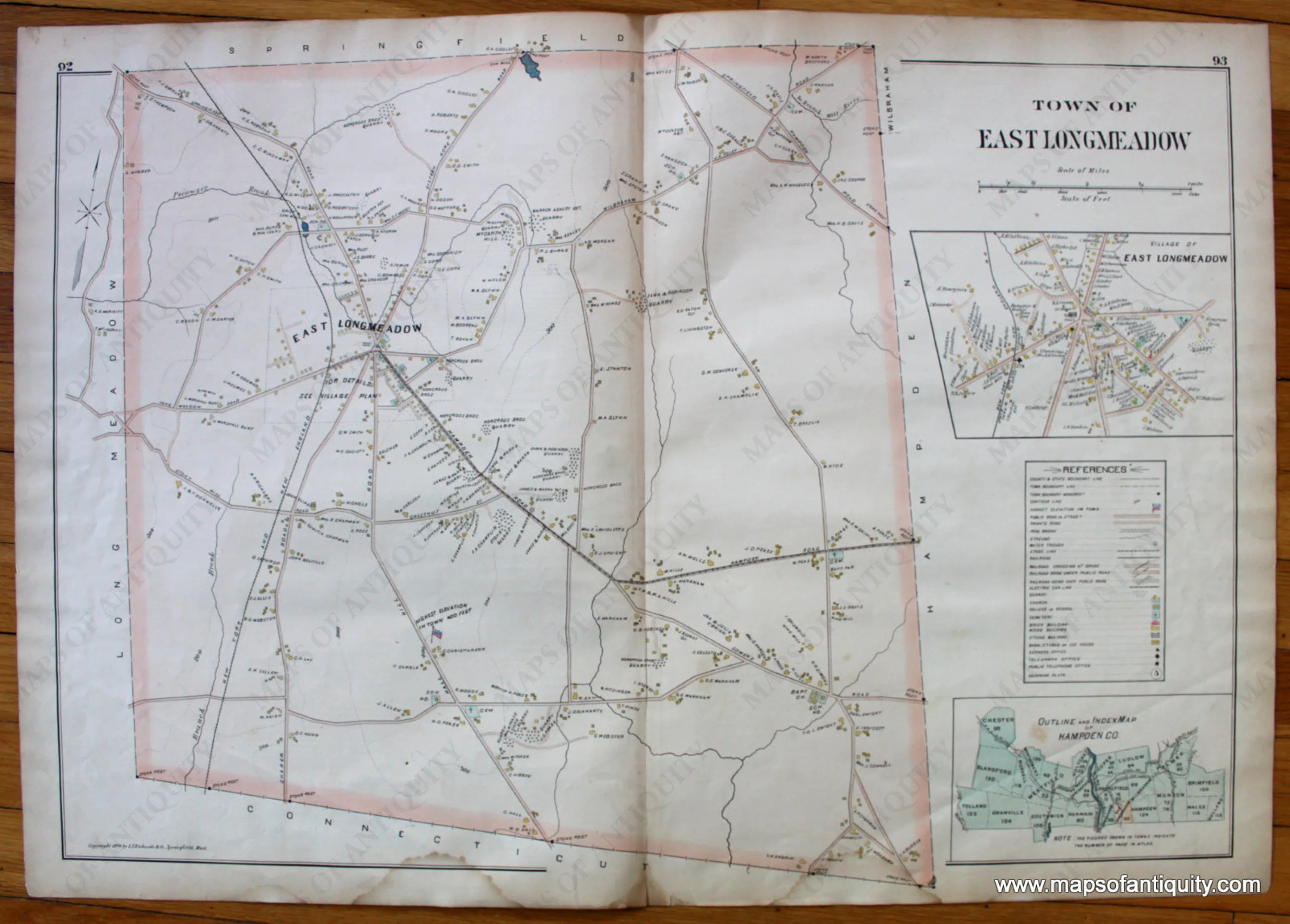 1894 - Town of East Longmeadow (MA) - Antique Map – Maps of Antiquity