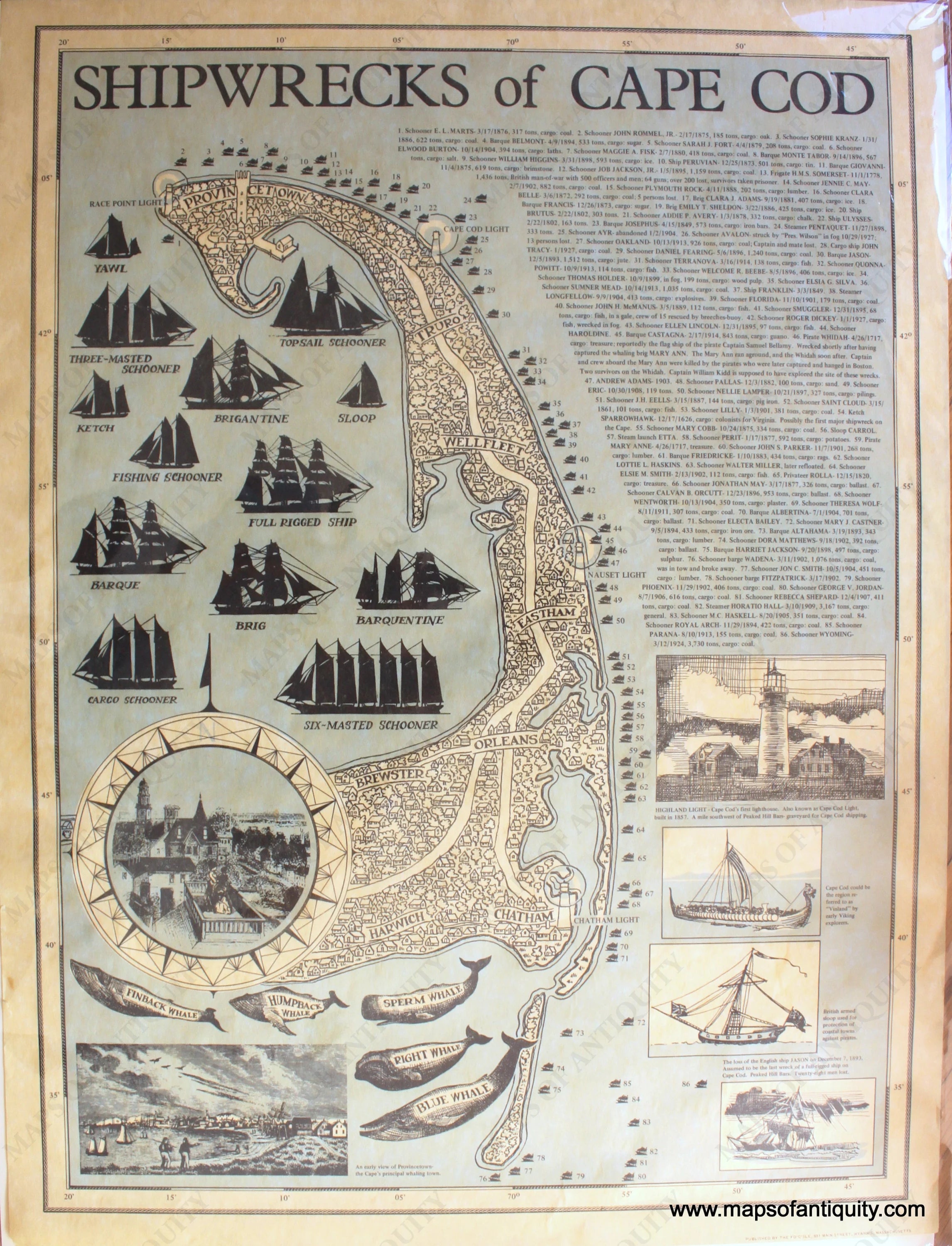 Shipwrecks of Cape Cod - Antique Pictorial Map – Maps of Antiquity