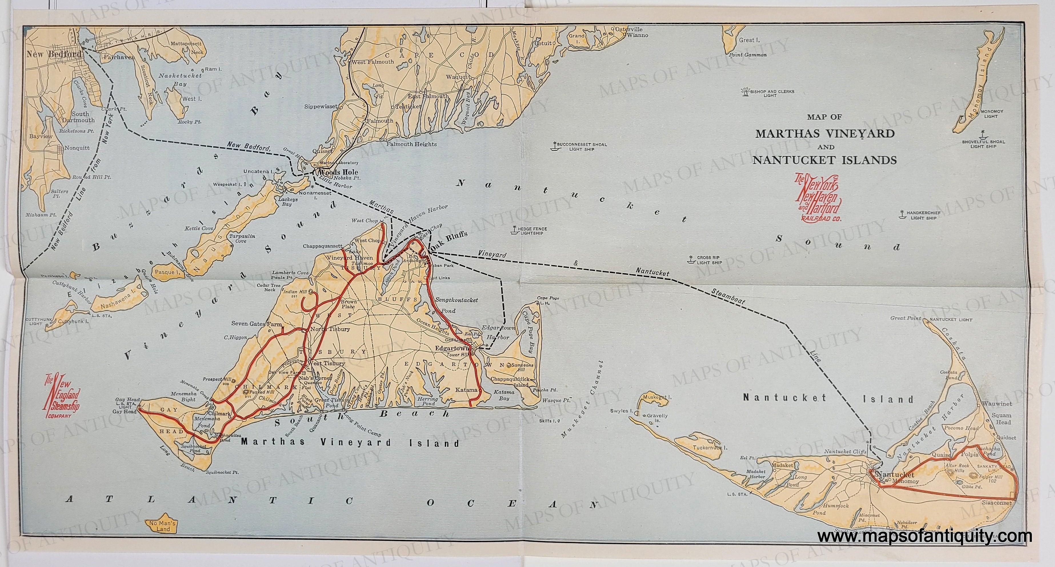 1920 - Map of Martha's Vineyard and Nantucket Islands - Antique Touris ...
