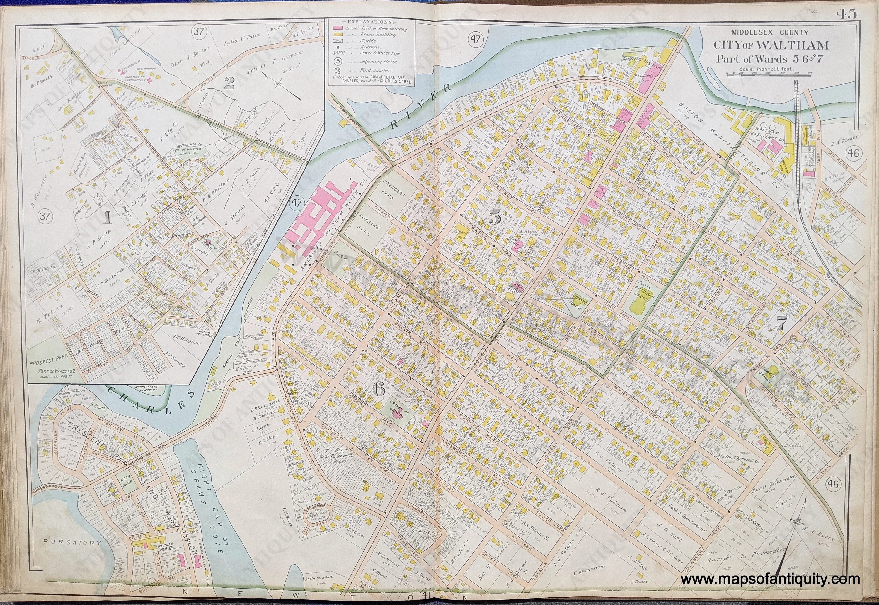 1900 - City of Waltham Part of Wards 5, 6, and 7 - Antique Map – Maps ...