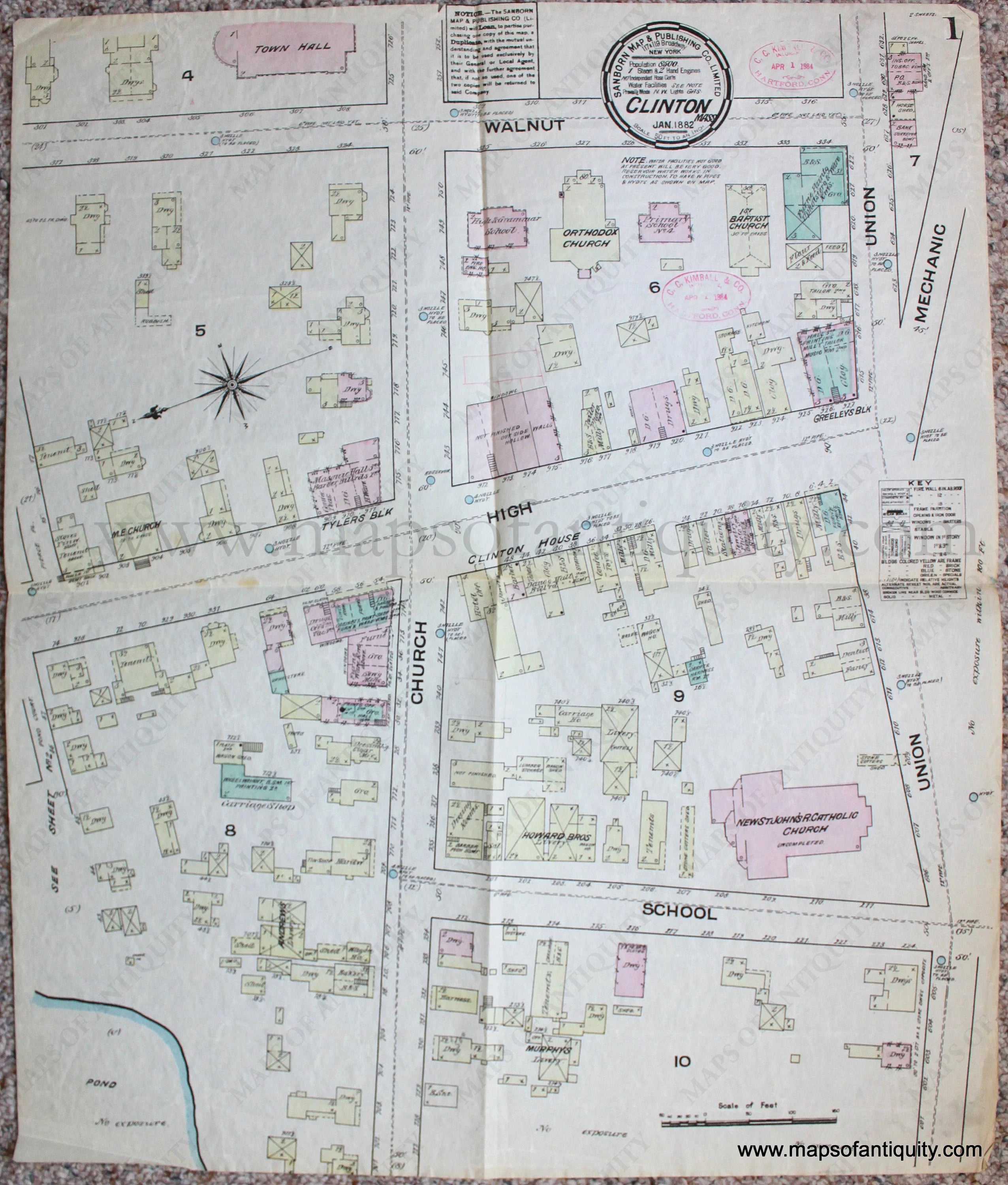 1882 - Part of Clinton, MA, Sheet 1 - Antique Map – Maps of Antiquity