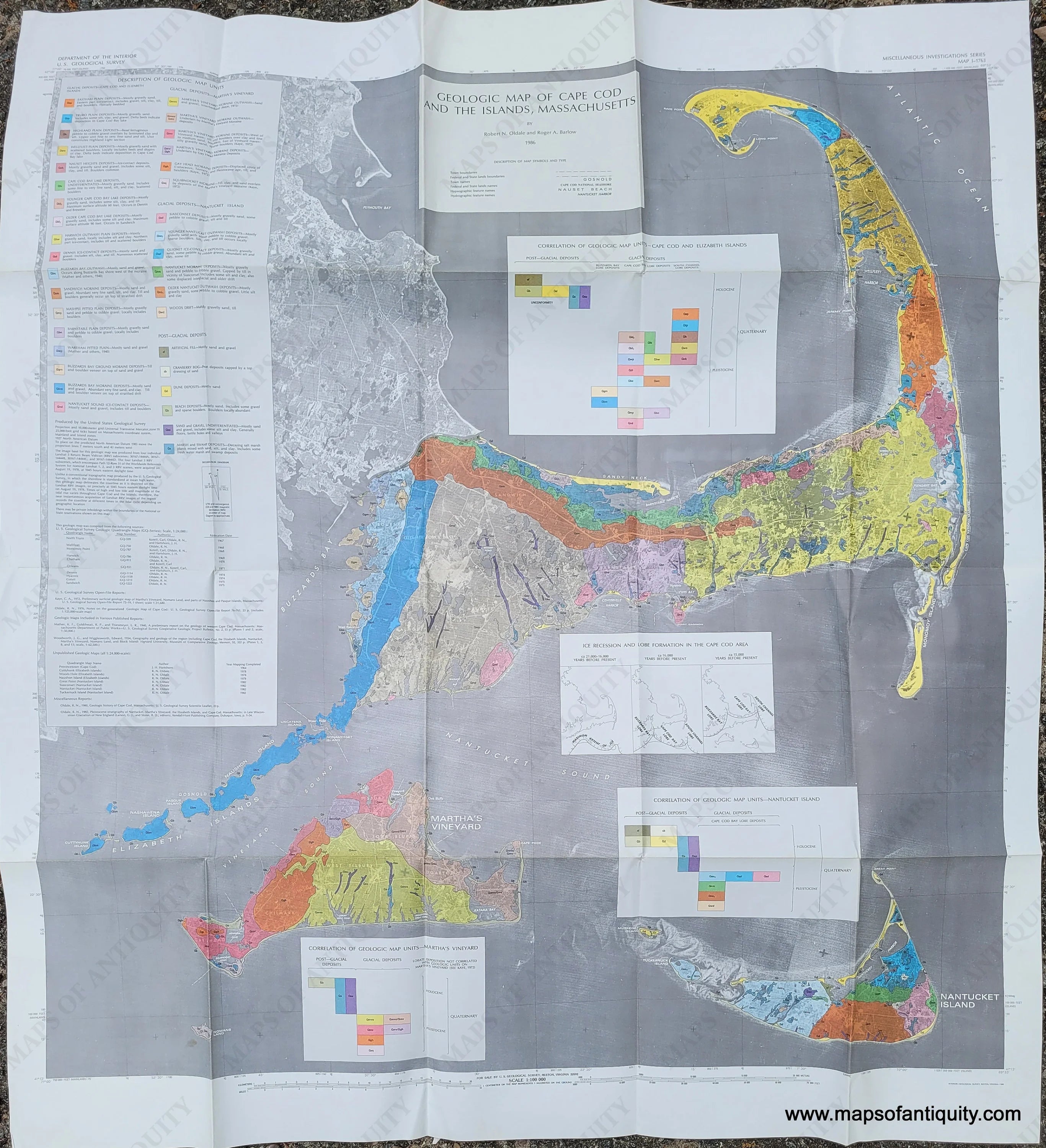1986 - Geologic Map of Cape Cod and the Islands, Massachusetts - Vinta ...