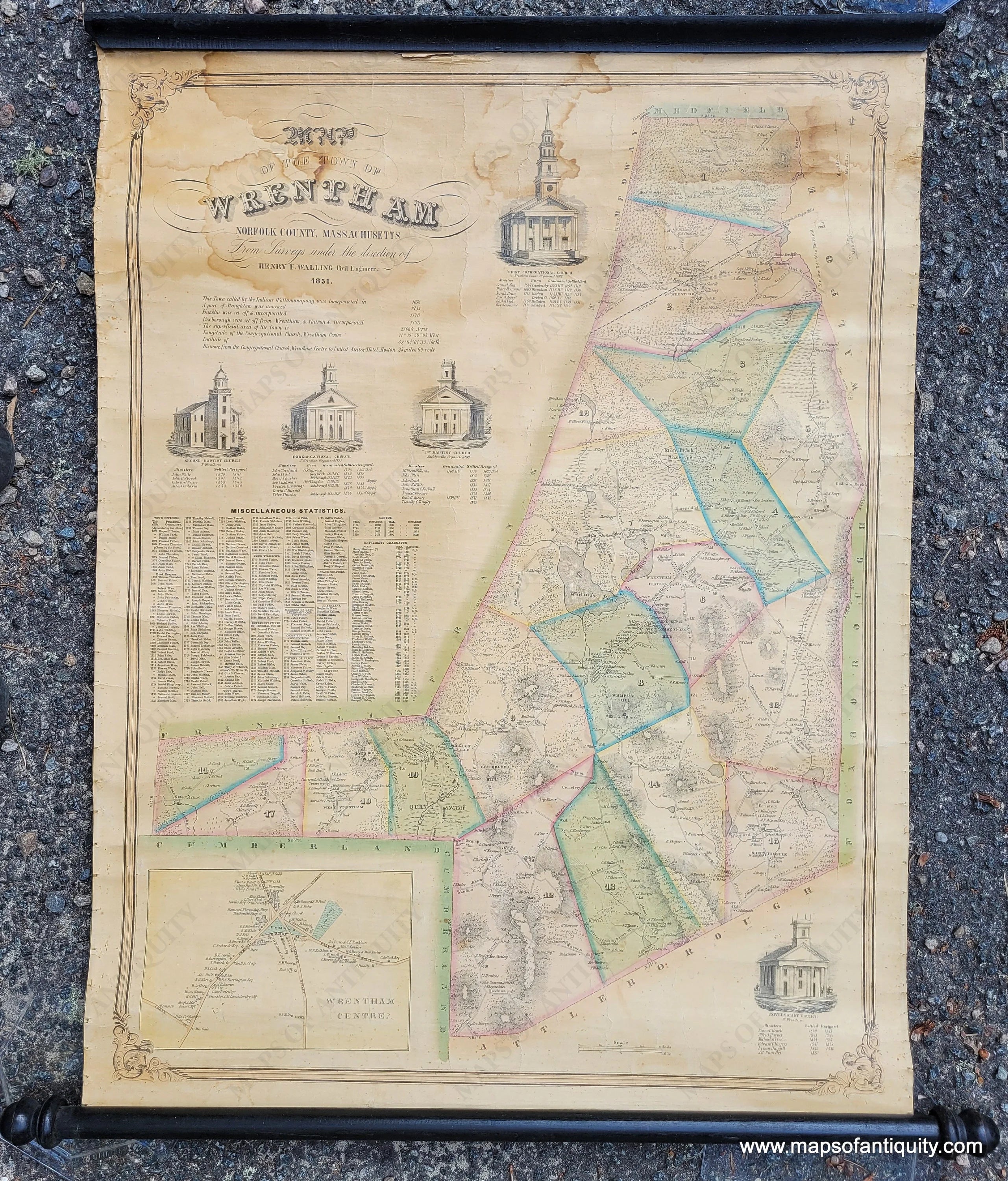 1851 - Map of the Town of Wrentham, Norfolk County, Massachusetts - An ...