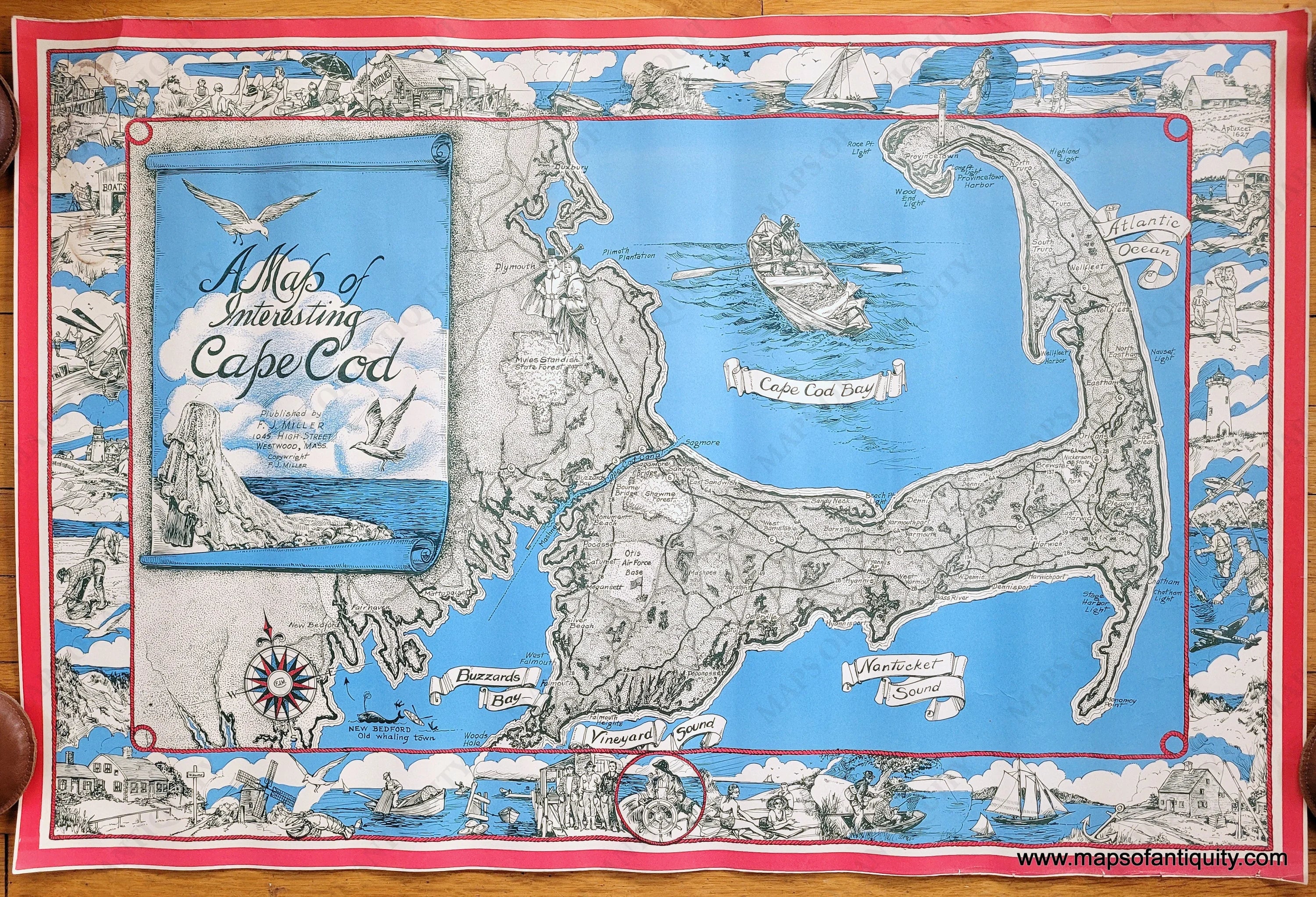 1950 - A Map of Interesting Cape Cod - Antique Map – Maps of Antiquity