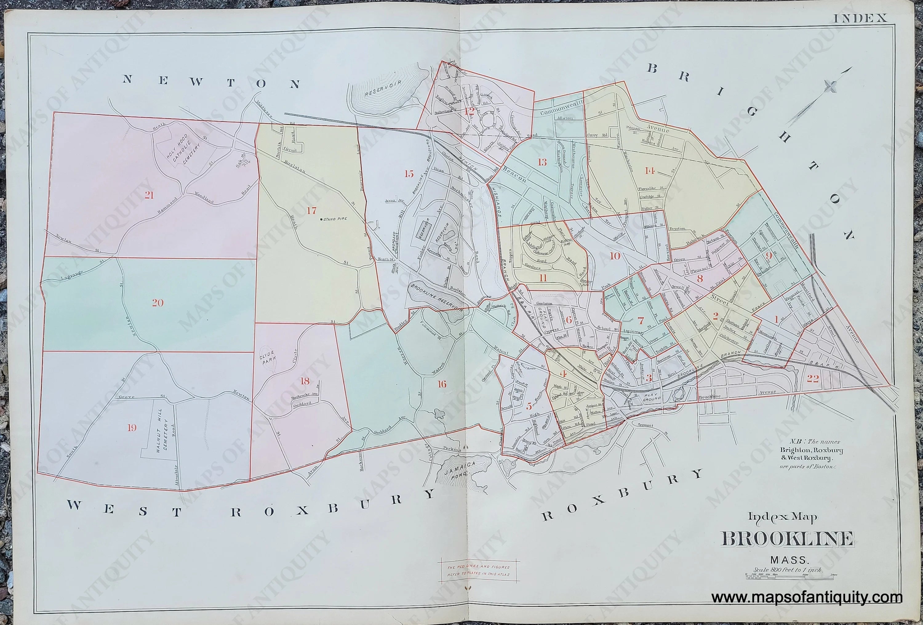 1893 Genuine Antique Map Index Map Brookline, Mass. – Maps of Antiquity