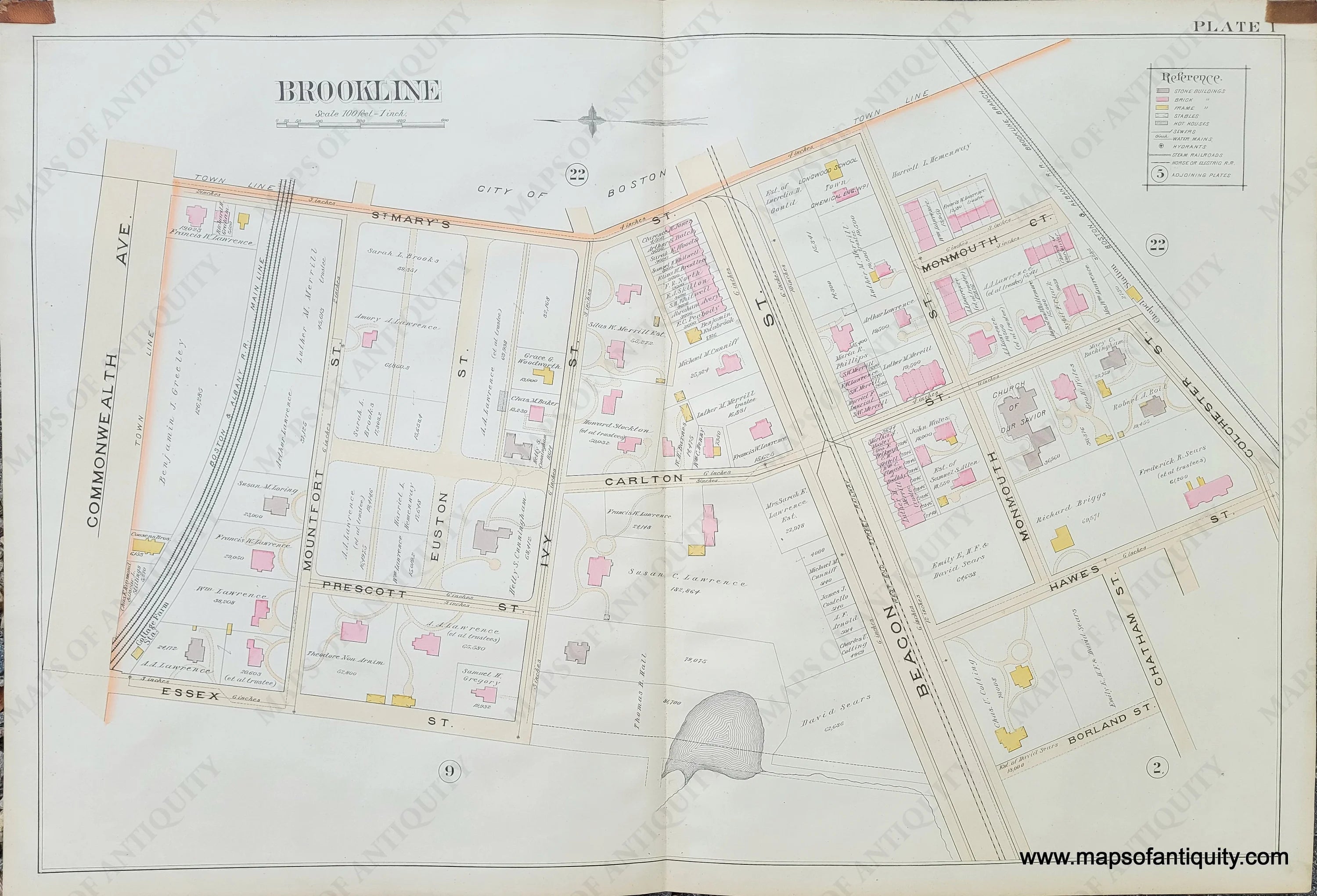 1893 Genuine Antique Map Plate 1, Brookline, Mass. – Maps of Antiquity