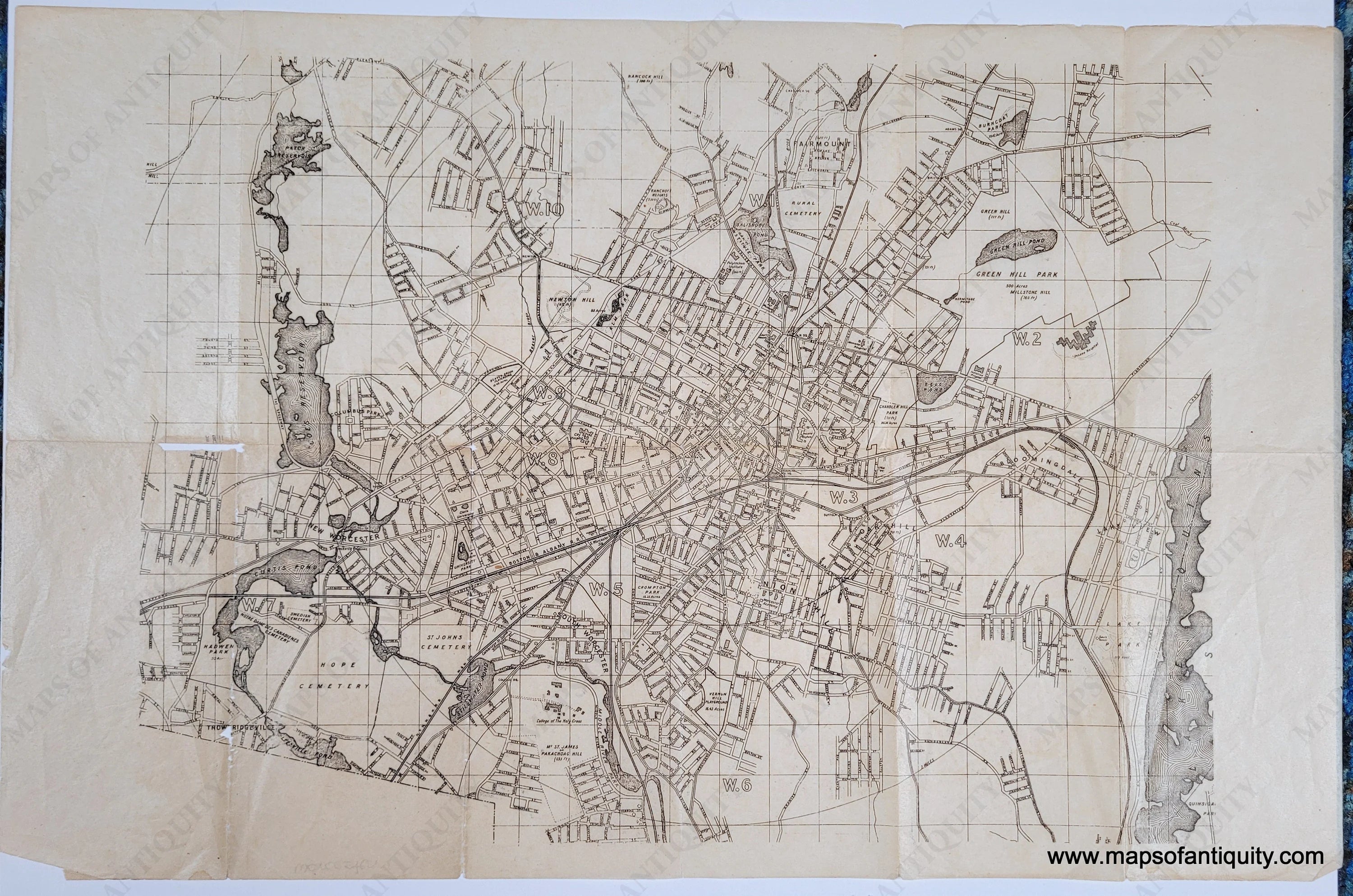 1899 circa Genuine Antique Map Untitled map of Worcester, MA – Maps of ...
