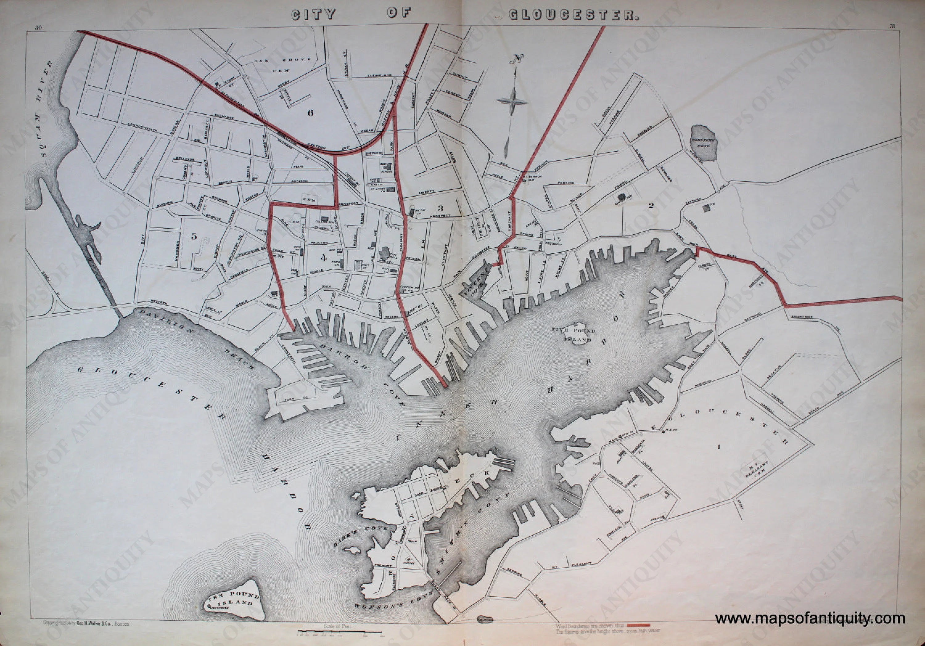 1891 - City of Gloucester (MA) - Antique Map – Maps of Antiquity
