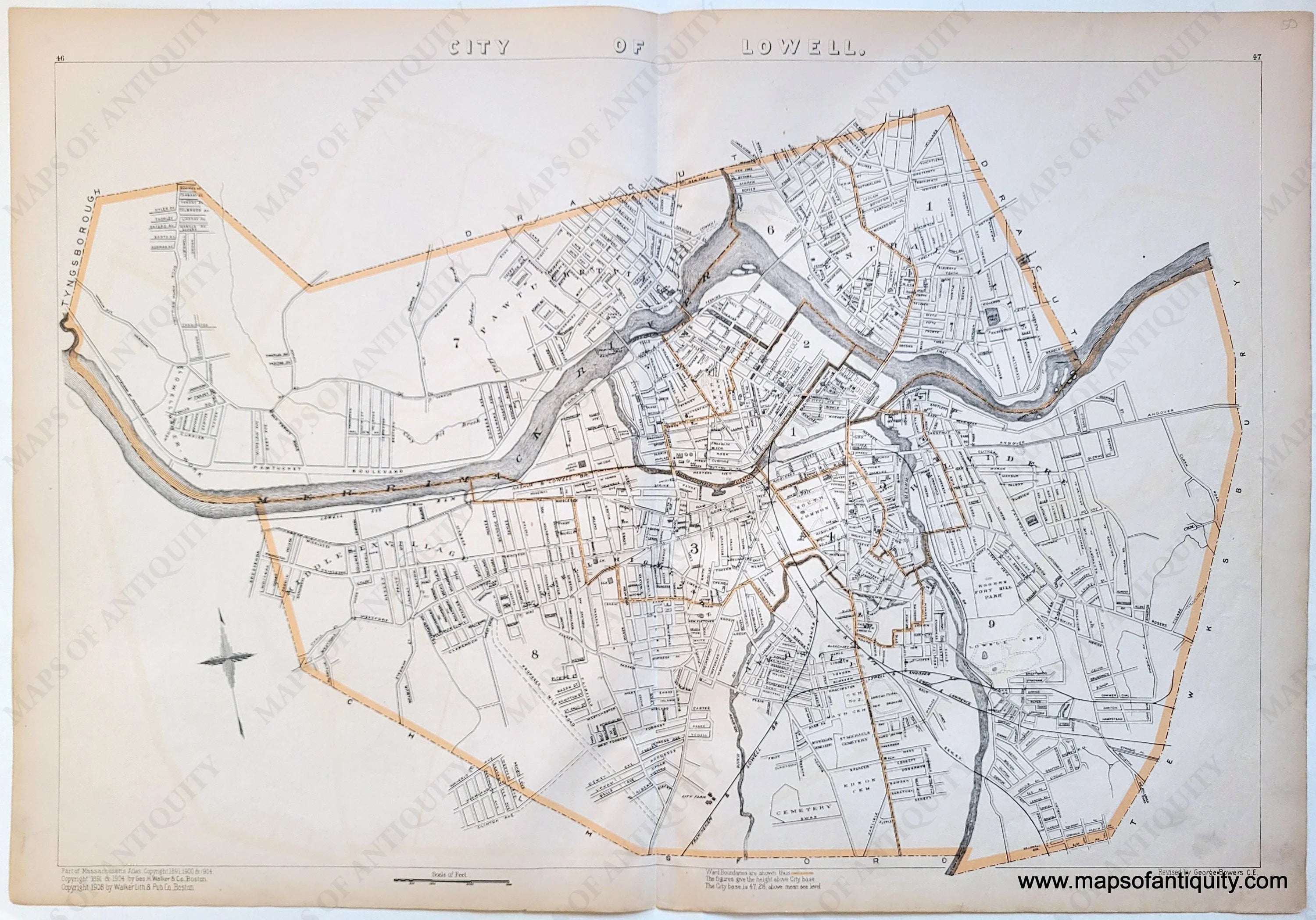 1891 - City of Lowell (MA) - Antique Map – Maps of Antiquity