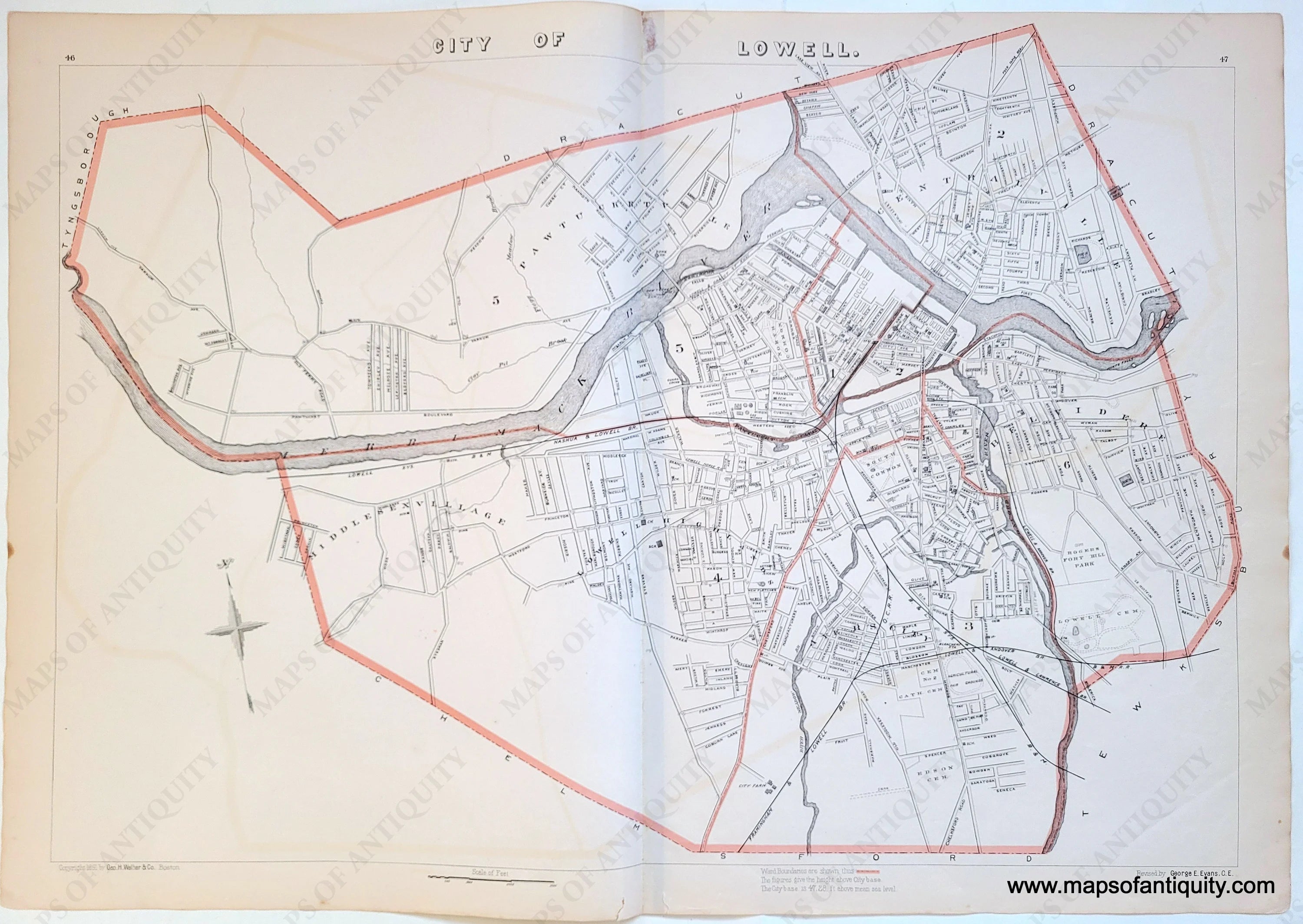 1908 - City of Lowell (MA) - Antique Map – Maps of Antiquity