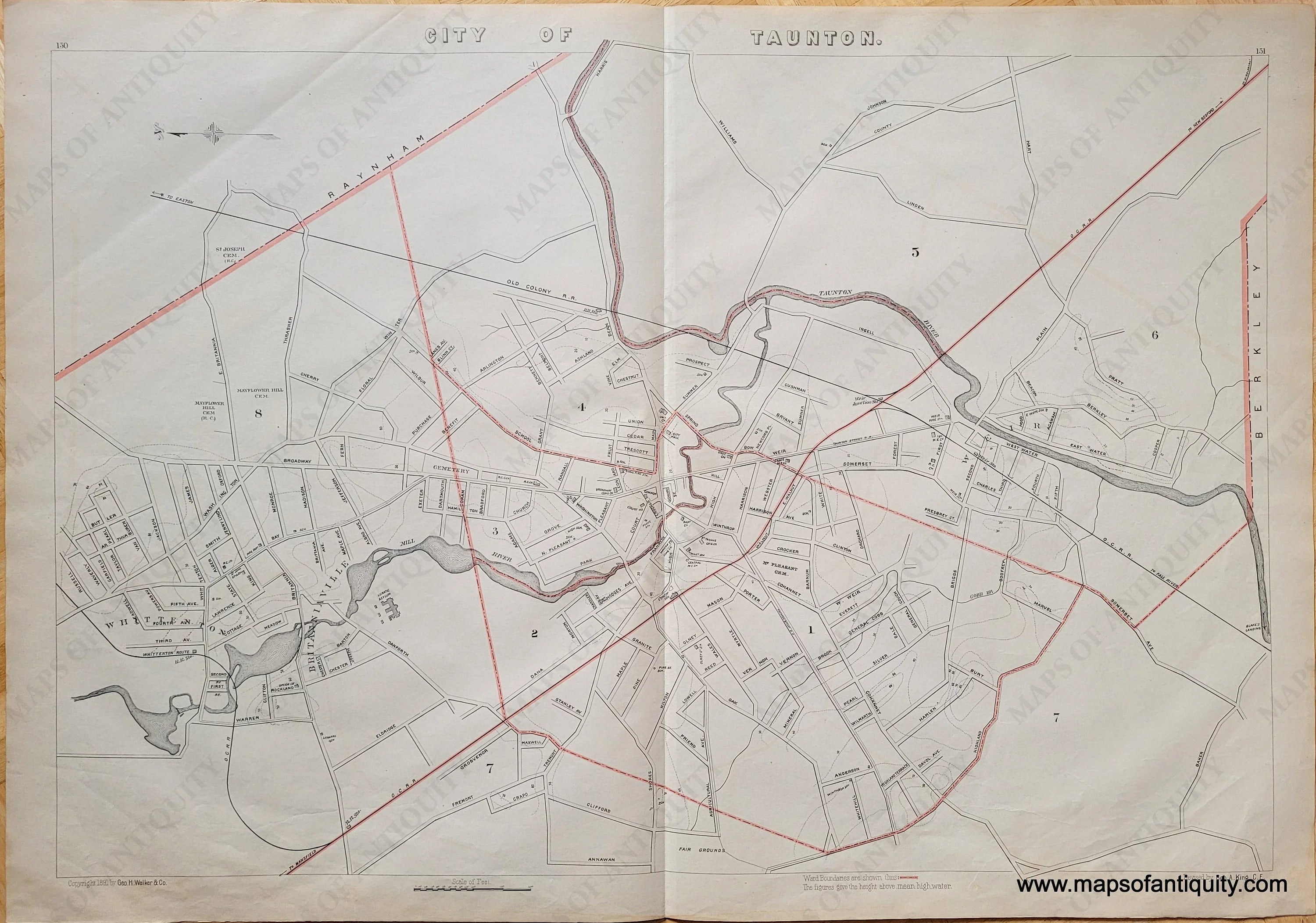 1891 - City of Taunton (MA) - Antique Map – Maps of Antiquity