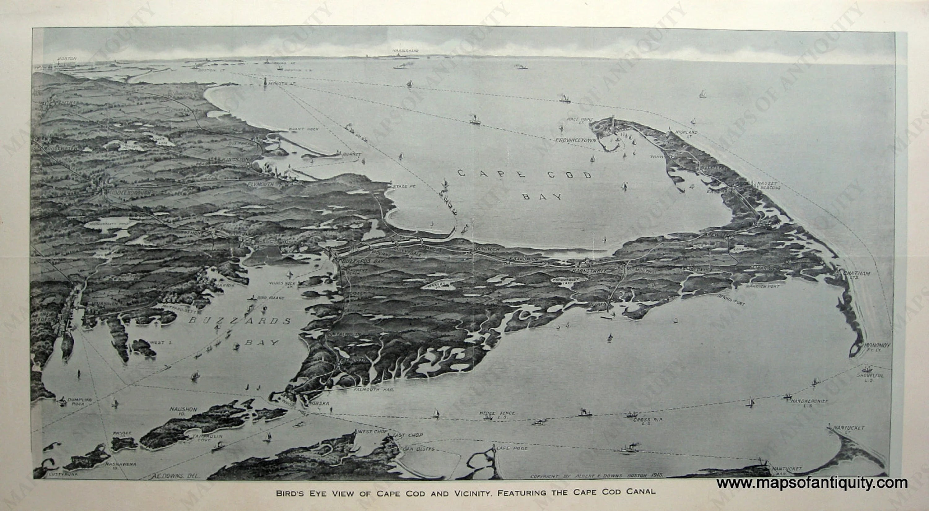 1915 - Bird's Eye View of Cape Cod and Vicinity, Featuring Cape Cod Ca ...