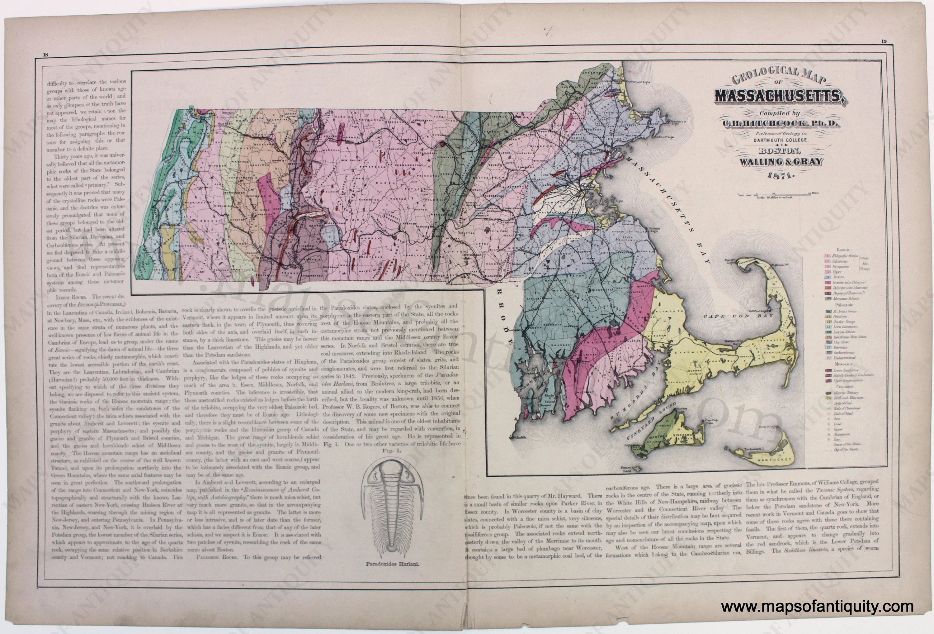 1871 - Geological Map of Massachusetts. - Antique Map – Maps of Antiquity