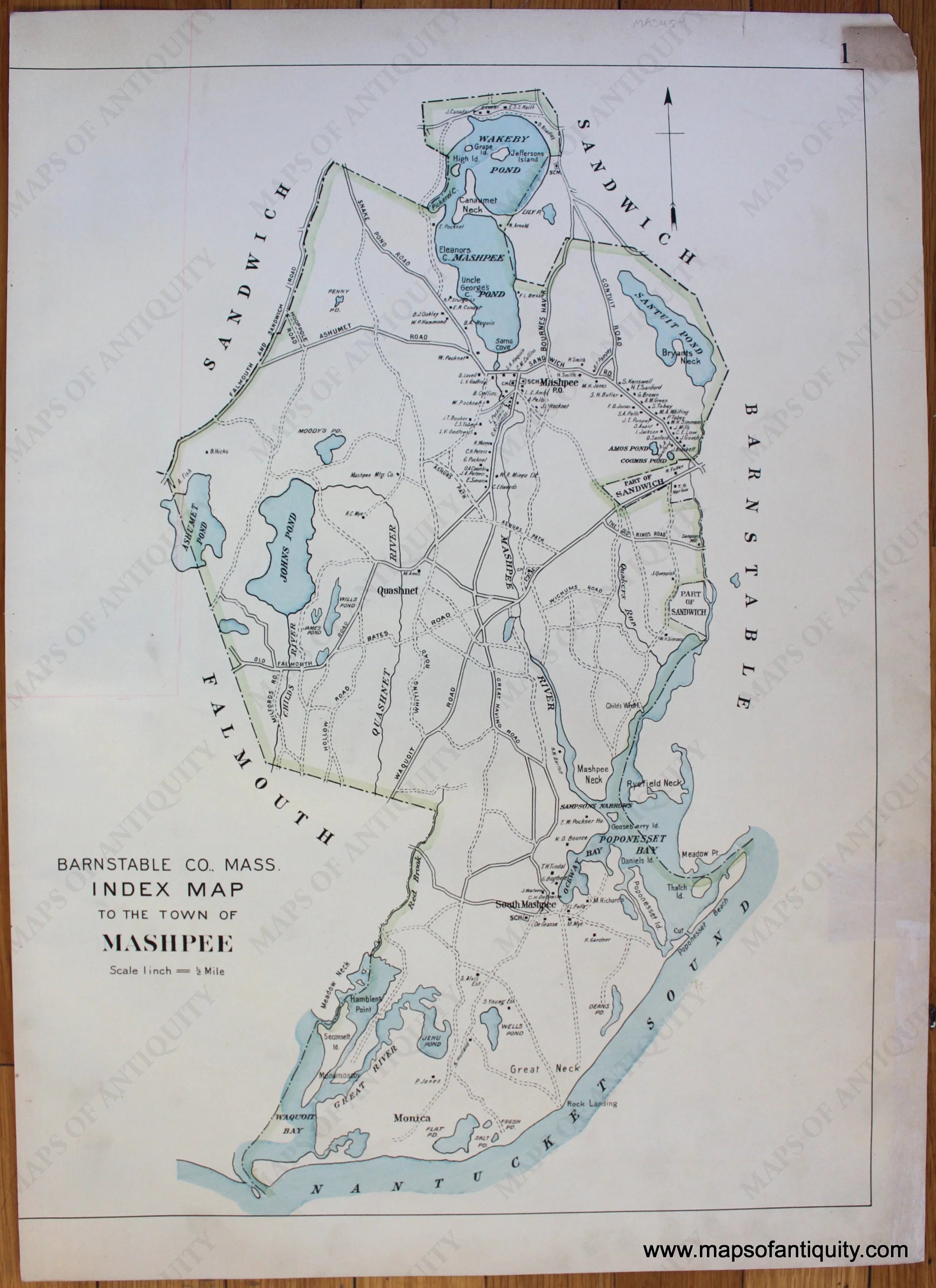 1906 - Index Map to the Town of Mashpee - Antique Map – Maps of Antiquity