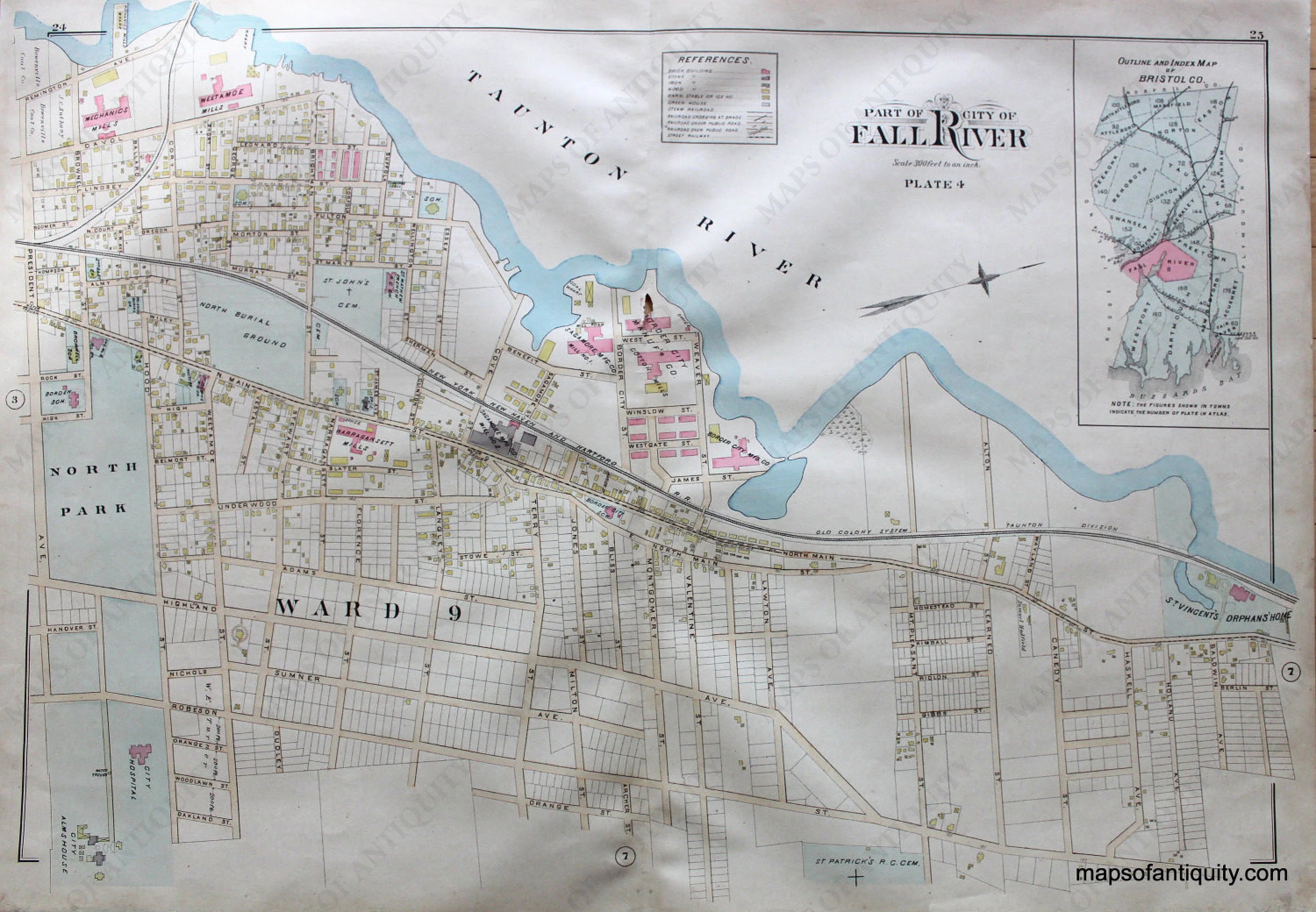 1895 - City of Fall River, part of (Plate 4) (MA) - Antique Map – Maps ...