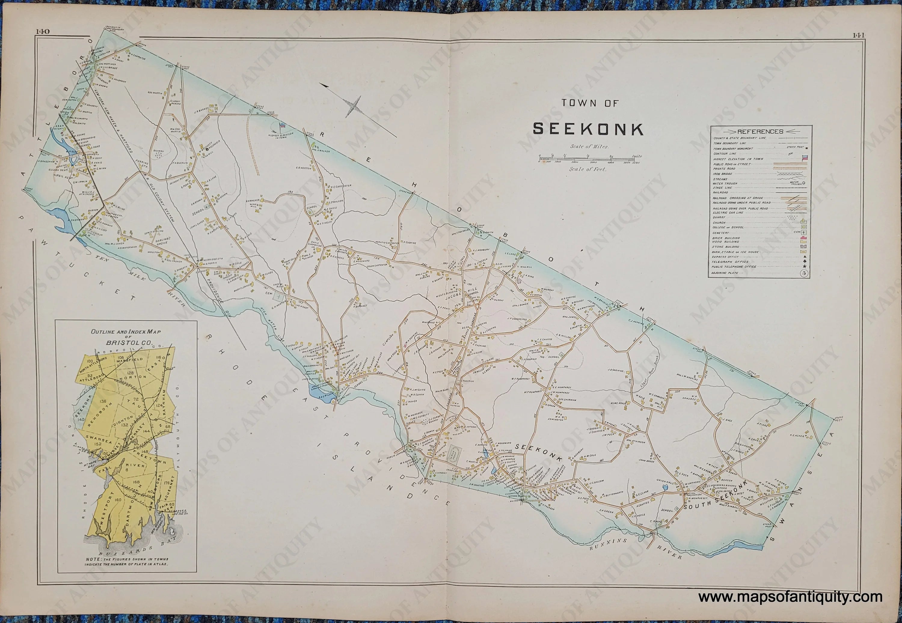 1895 - Town of Seekonk, Bristol Co. Index (MA) - Antique Map – Maps of ...
