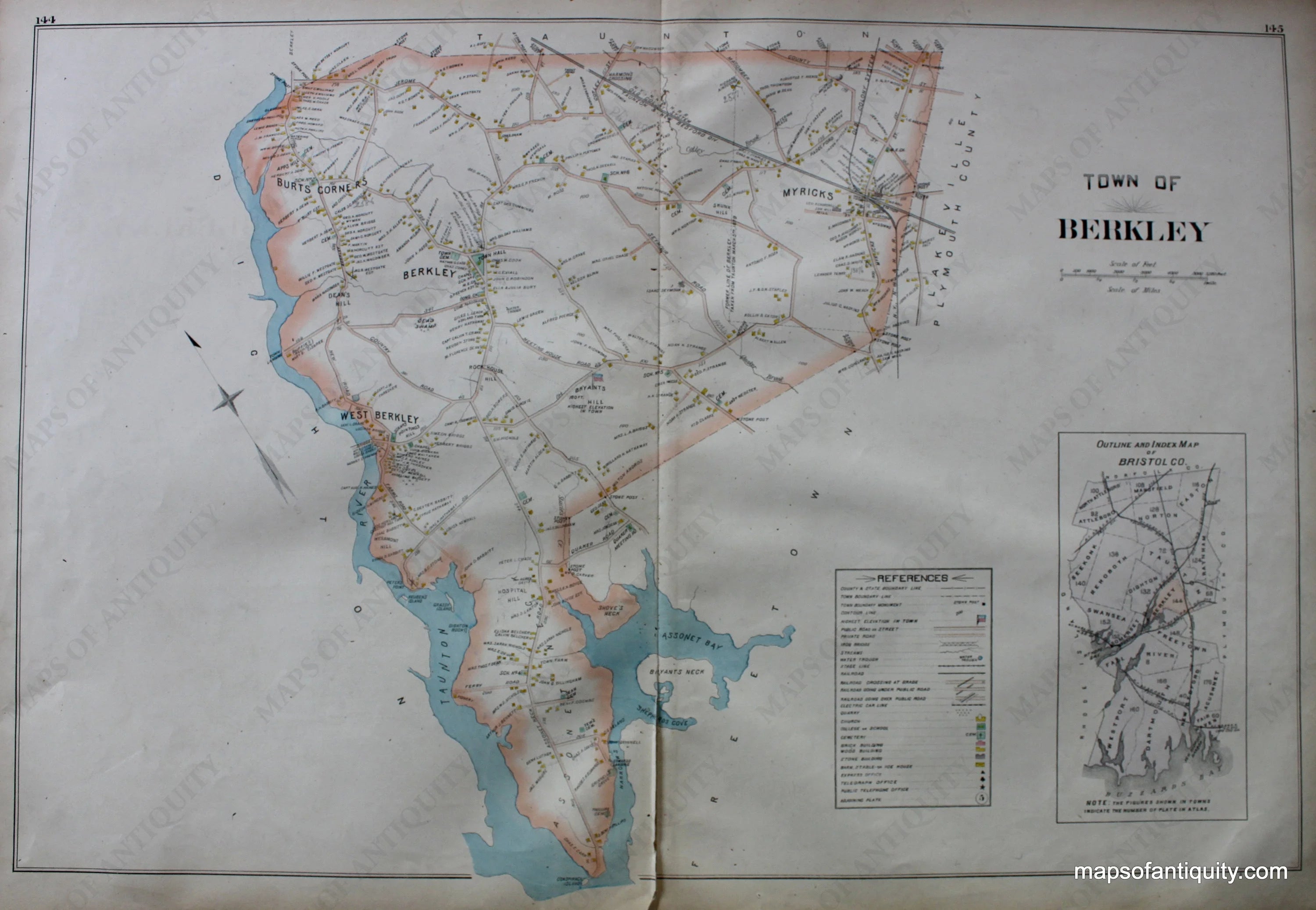 1895 - Town of Berkley, Bristol Co. Index (MA) - Antique Map – Maps of ...