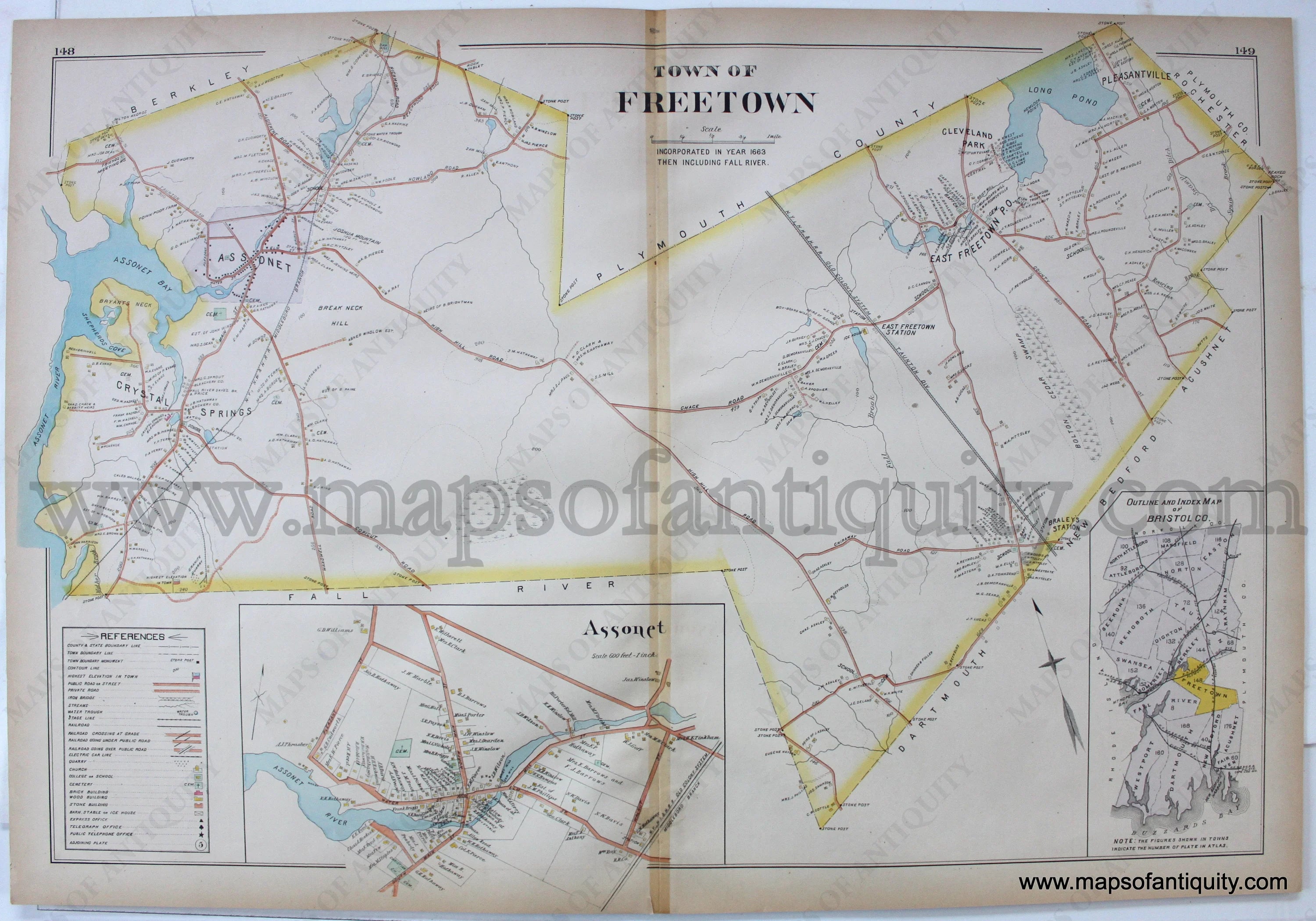 1895 - Town of Freetown, Assonet , Bristol Co. Index (MA) - Antique Ma ...