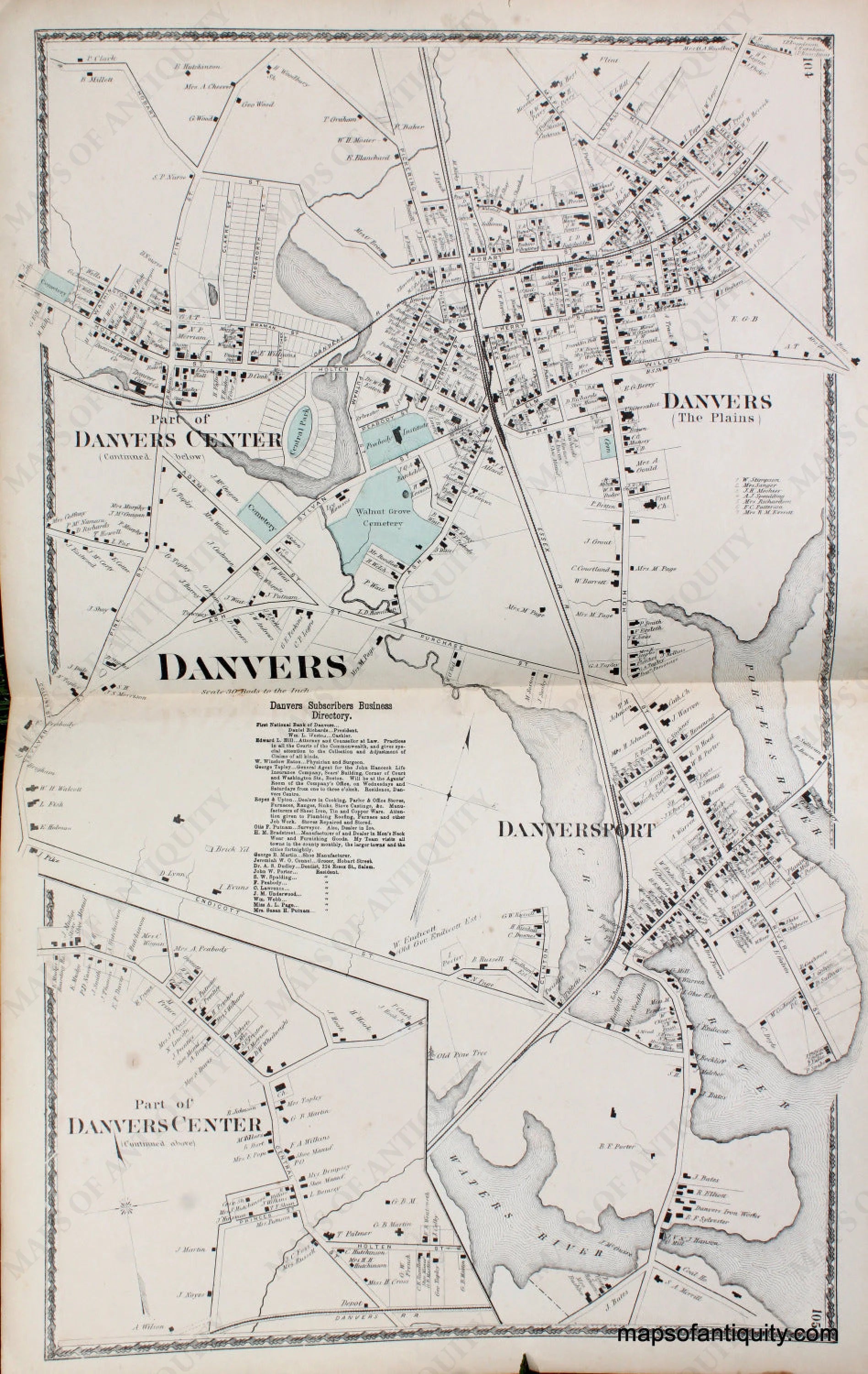 1872 - Danvers (Center), Massachusetts - Antique Map – Maps of Antiquity