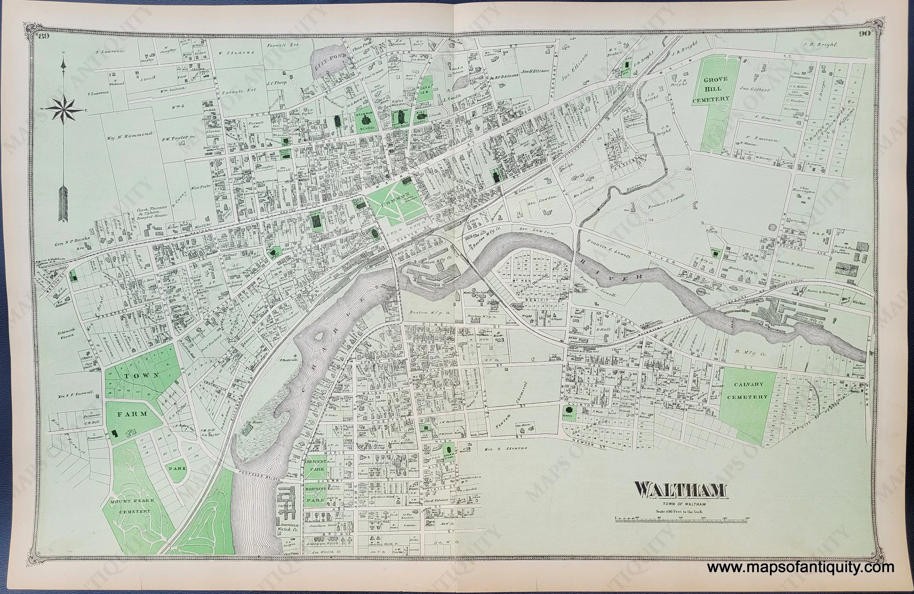 1875 - Waltham (MA) - Antique Map – Maps of Antiquity