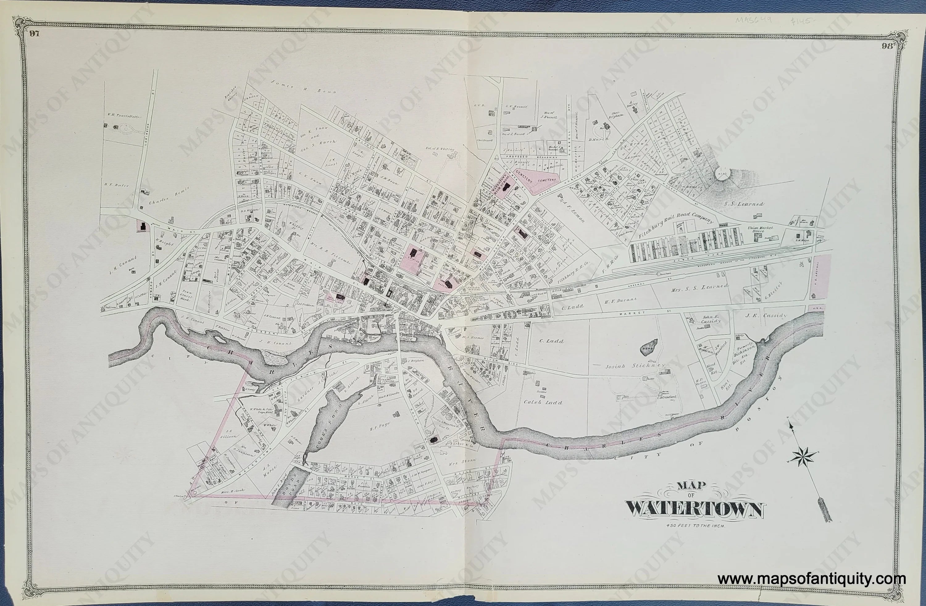 1875 - Map of Watertown (MA) - Antique Map – Maps of Antiquity