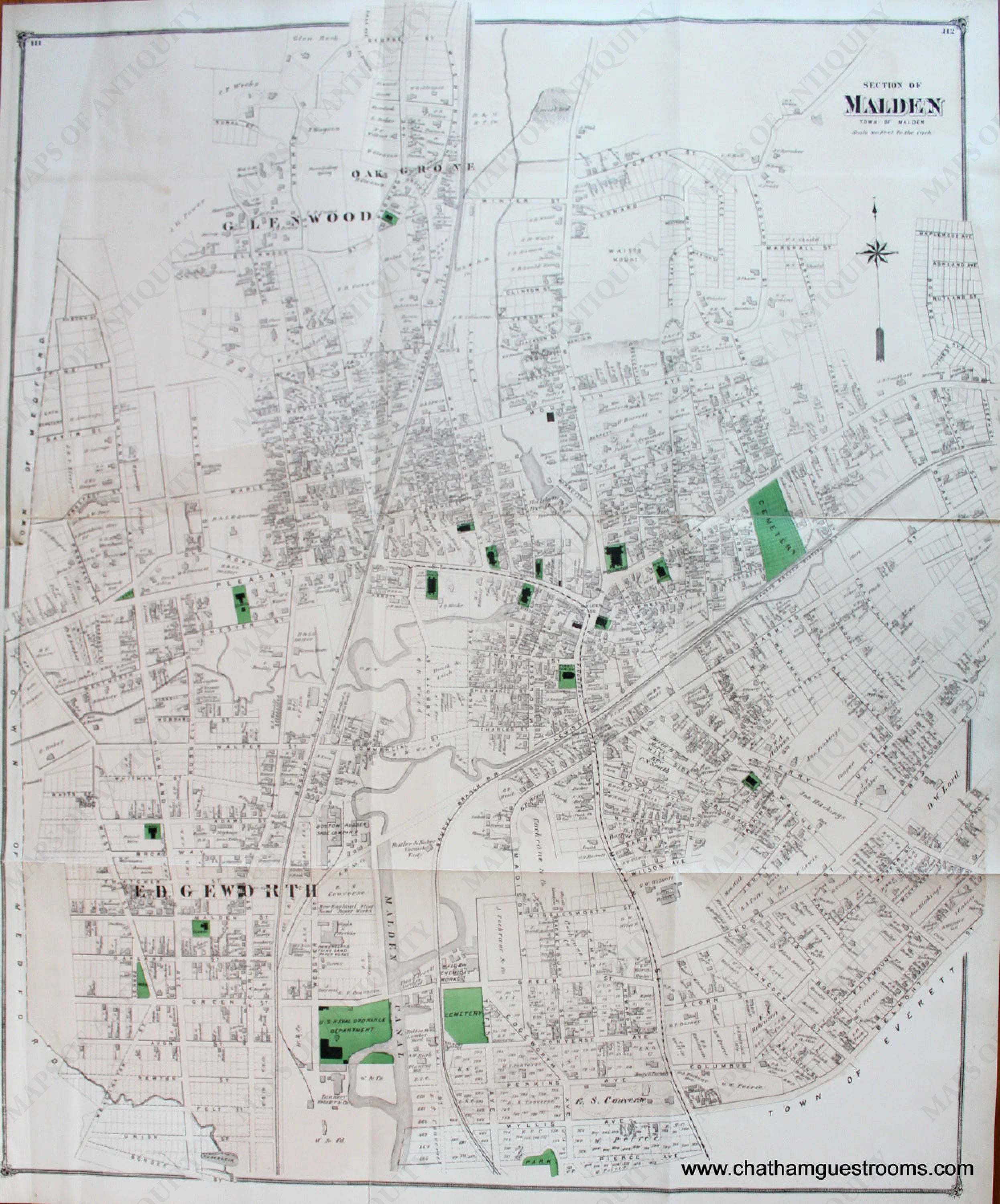 1875 - Section of Malden (MA) - Antique Map – Maps of Antiquity