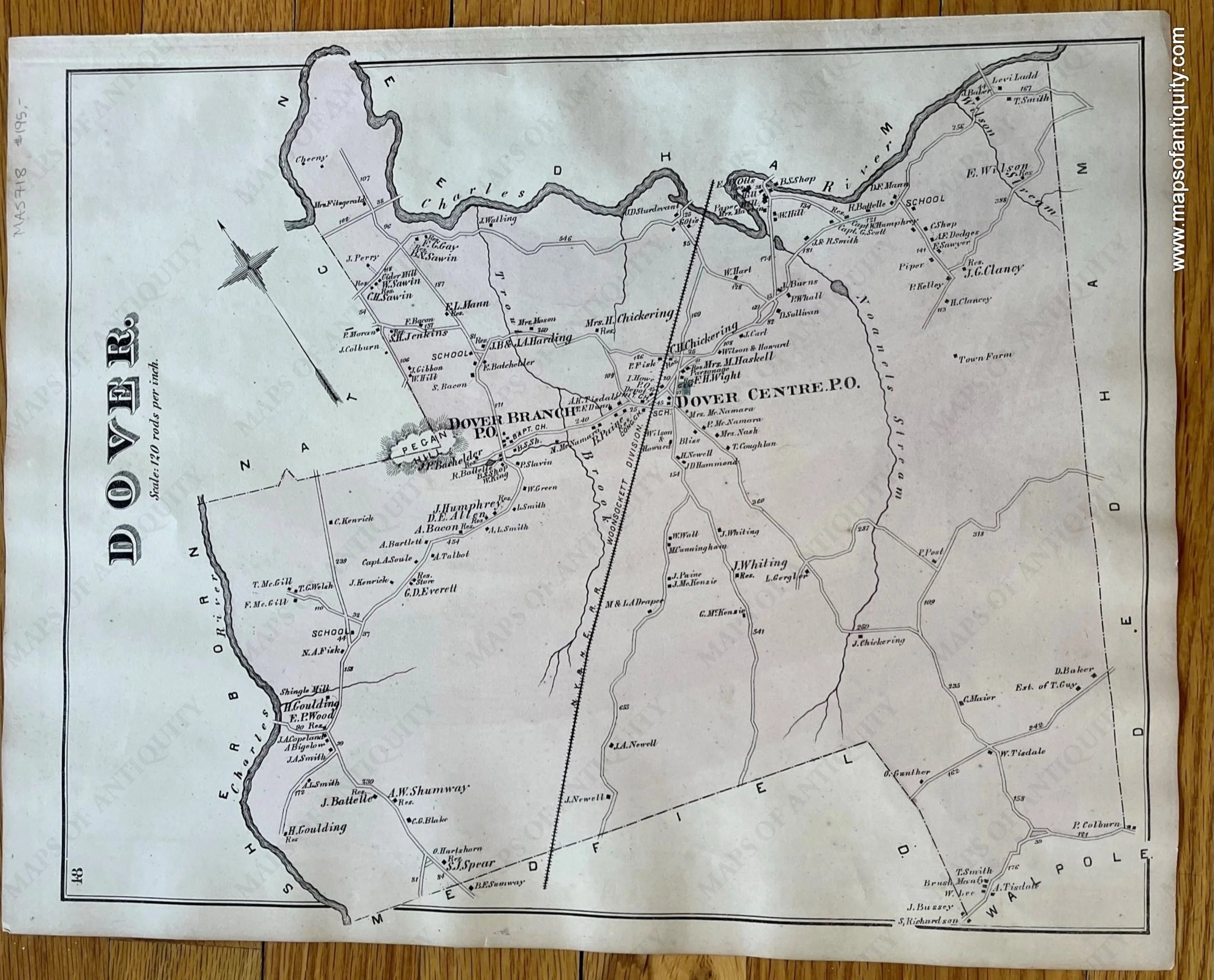 1876 - Dover. (MA) - Antique Map – Maps of Antiquity