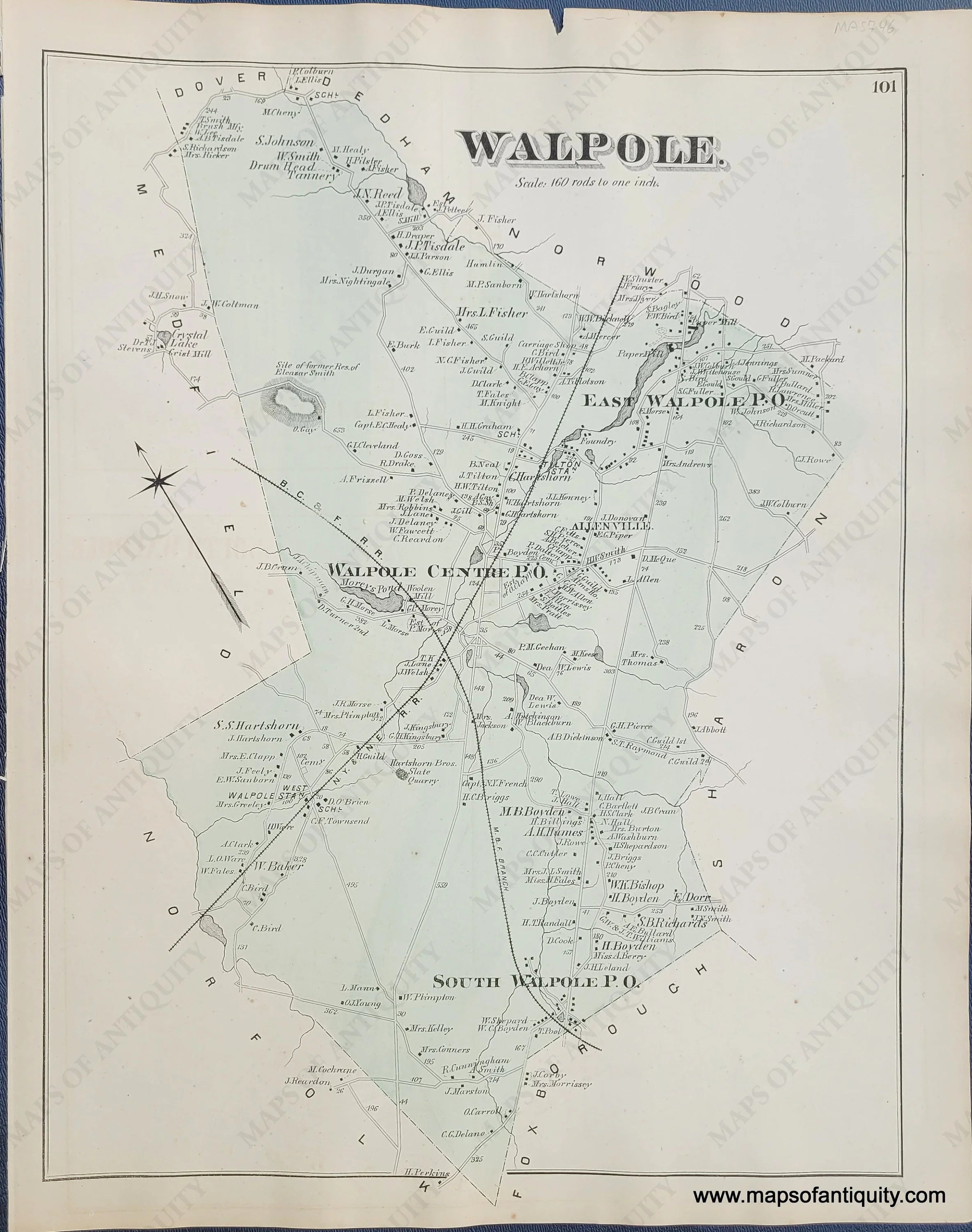 1876 - Walpole. (Town) (MA) - Antique Map – Maps of Antiquity