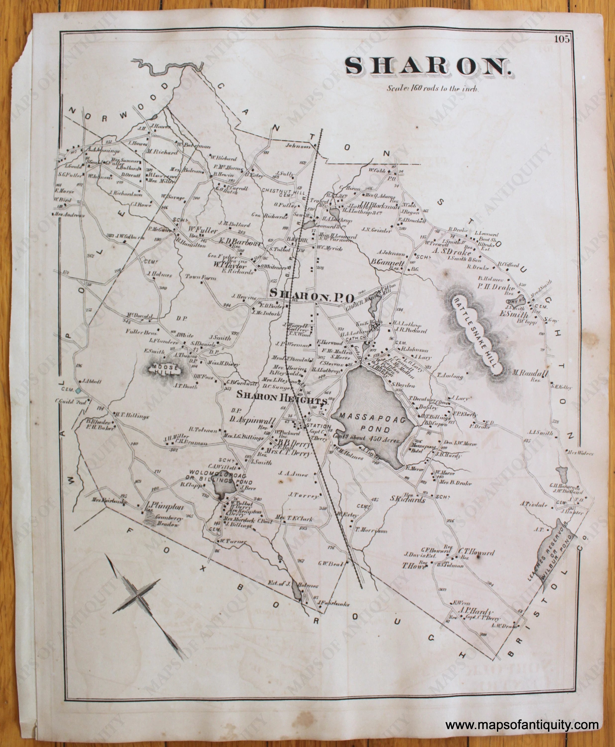1876 - Double-sided page of maps: Sharon and Sharon Heights. (MA) East ...