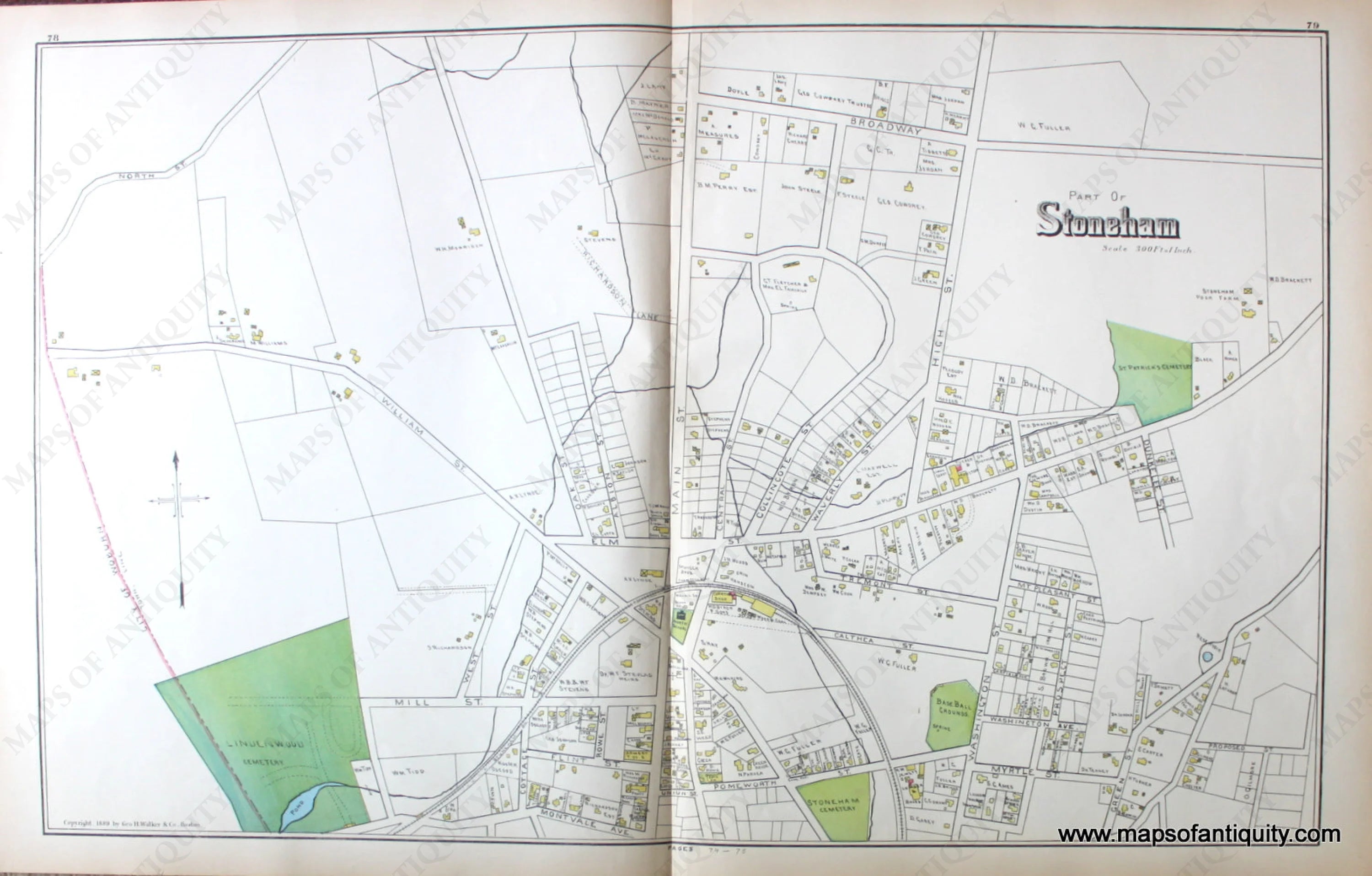 1889 - Stoneham (MA) - Antique Map – Maps of Antiquity