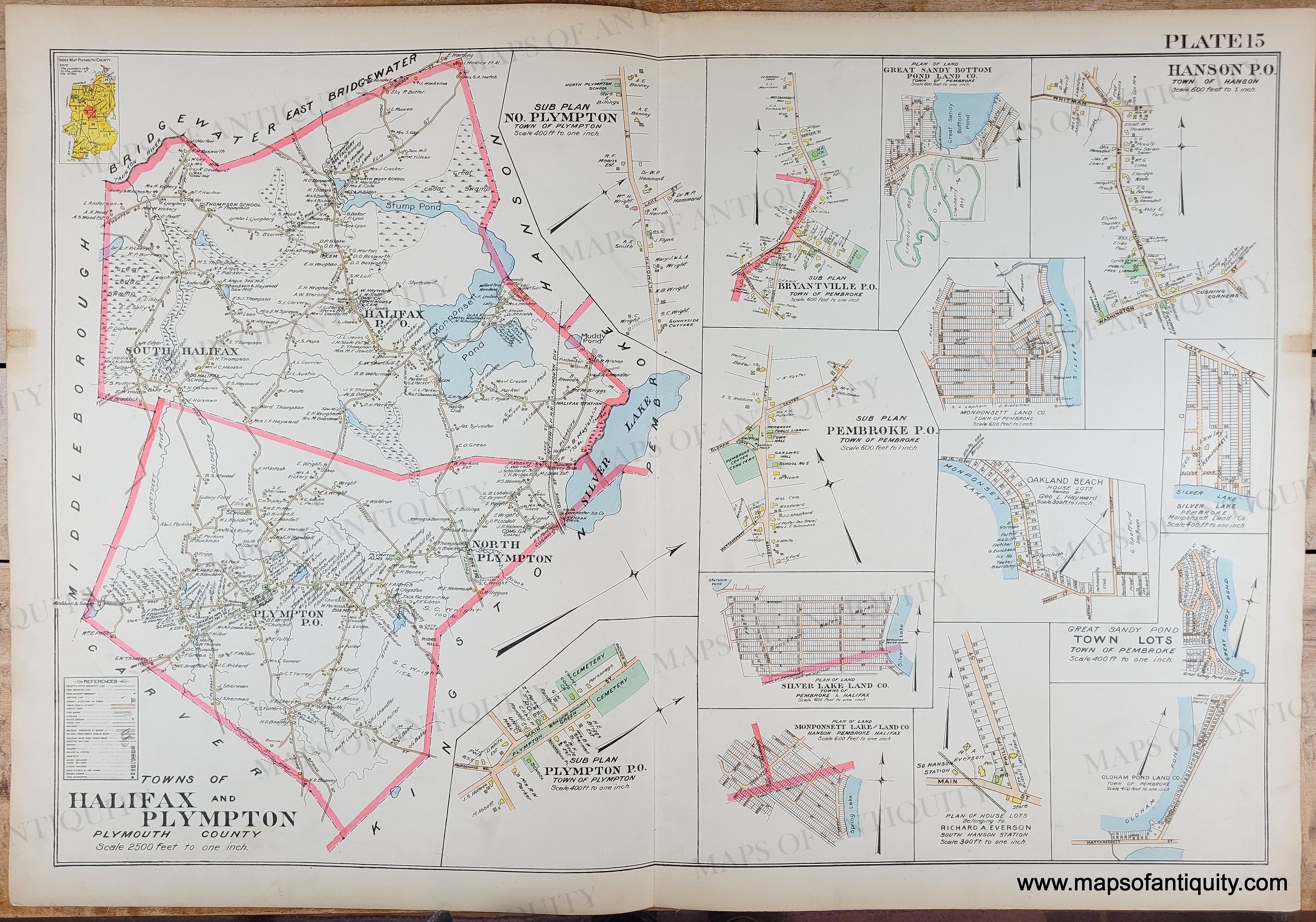 1903 - Towns of Halifax and Plympton, MA, Town Centers Includes Pembro ...