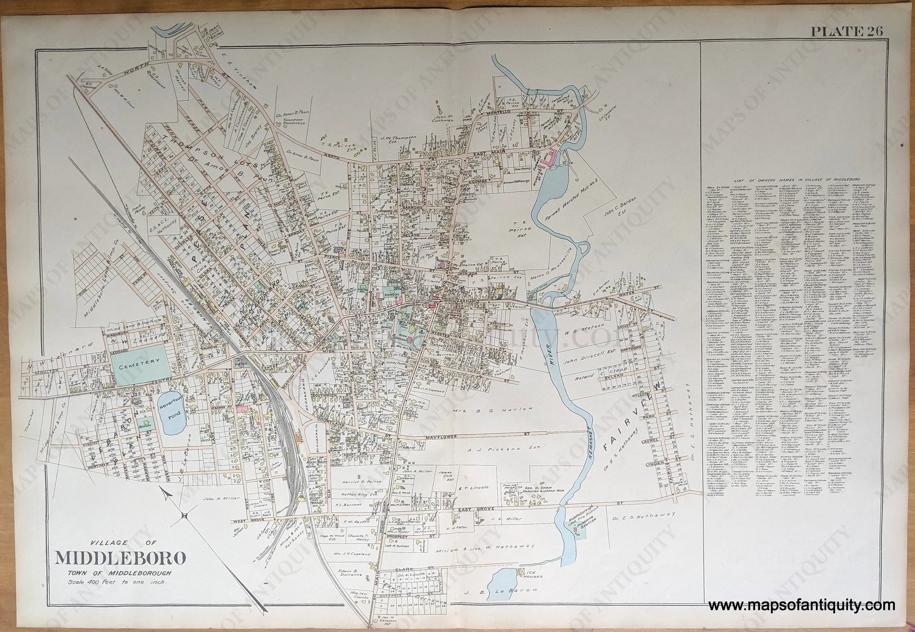 1903 - Village of Middleboro (MA) - Antique Map – Maps of Antiquity