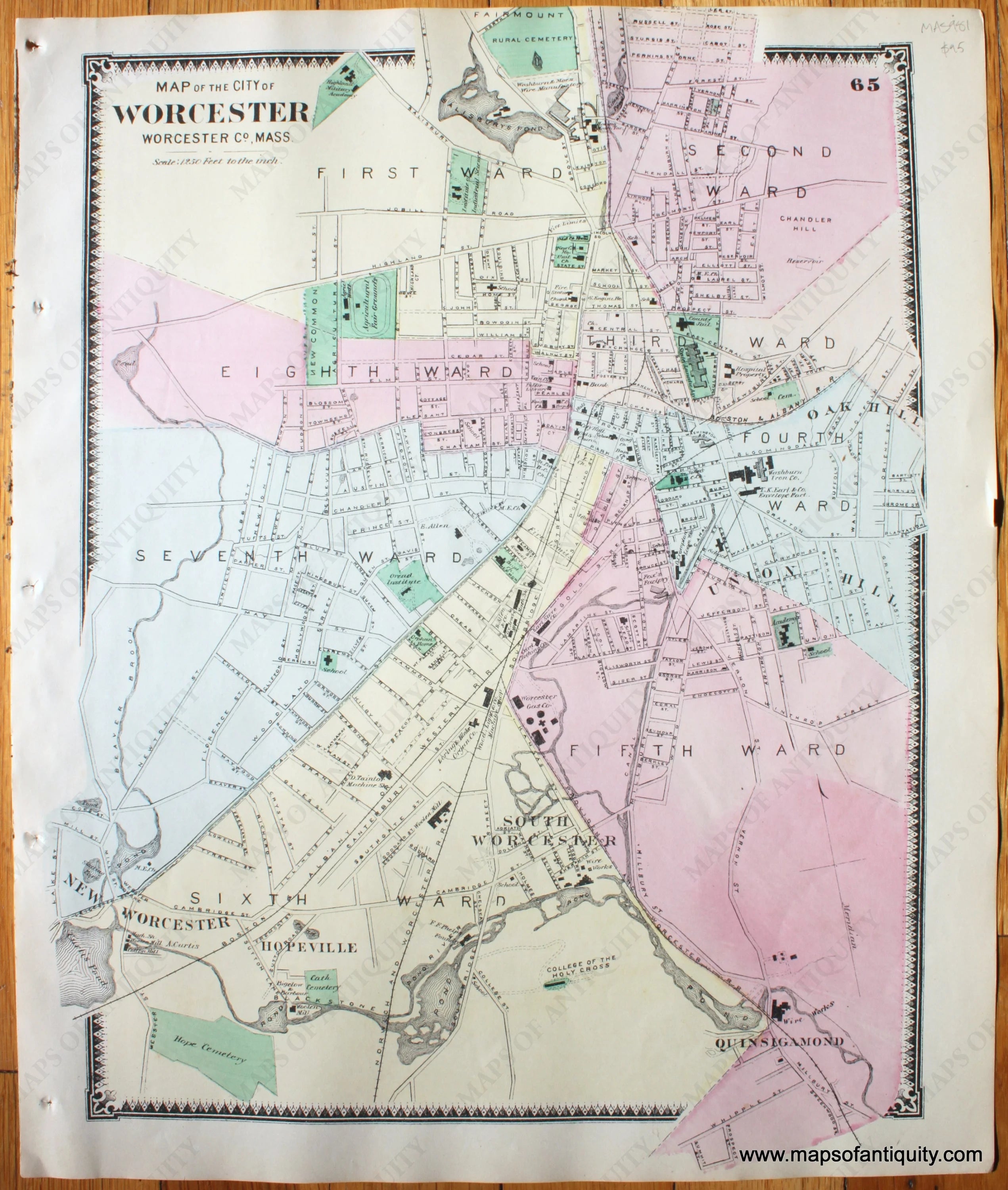 1870 - City of Worcester (MA) - Antique Map – Maps of Antiquity
