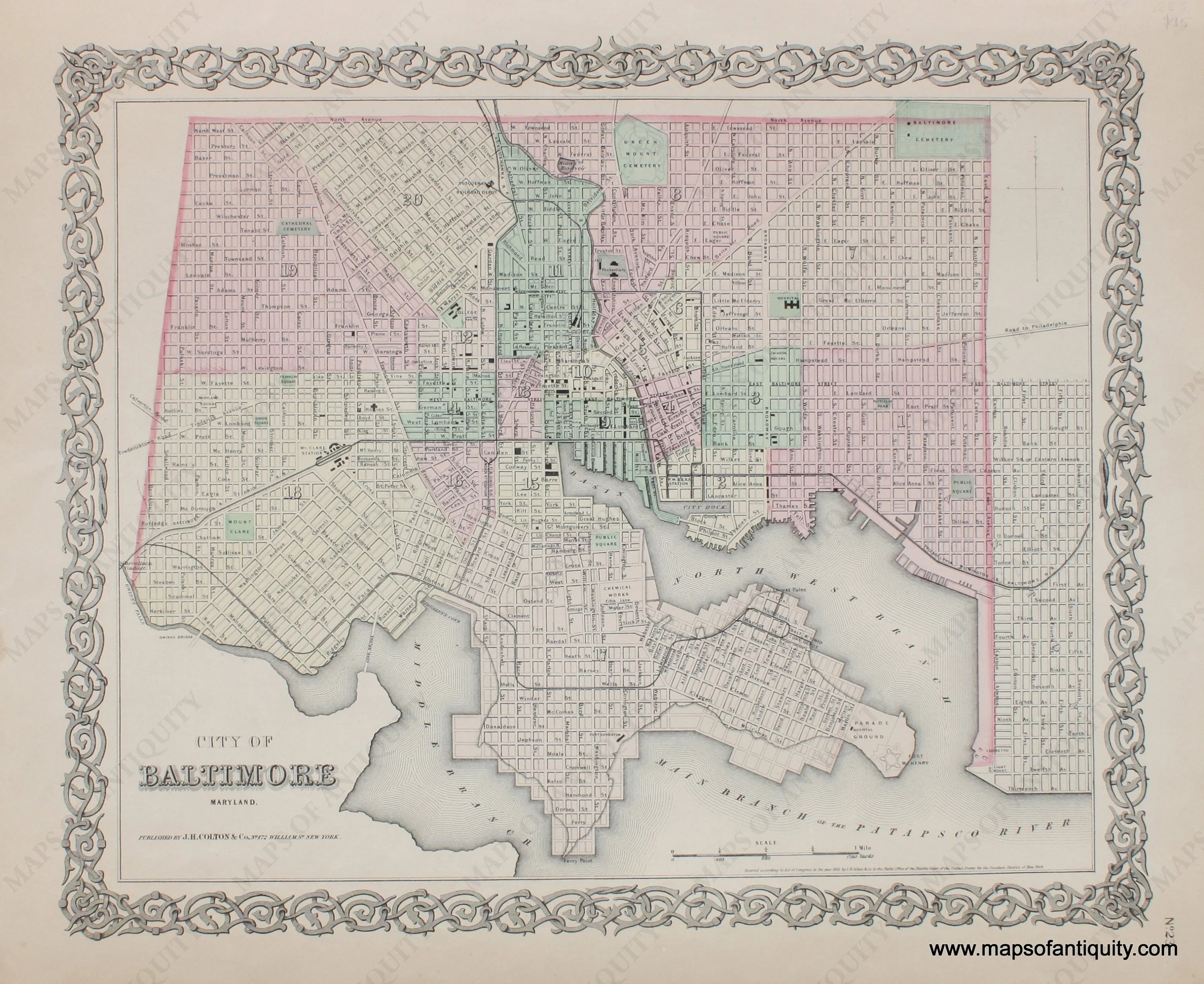 1855 - City of Baltimore, Maryland - Antique Map – Maps of Antiquity