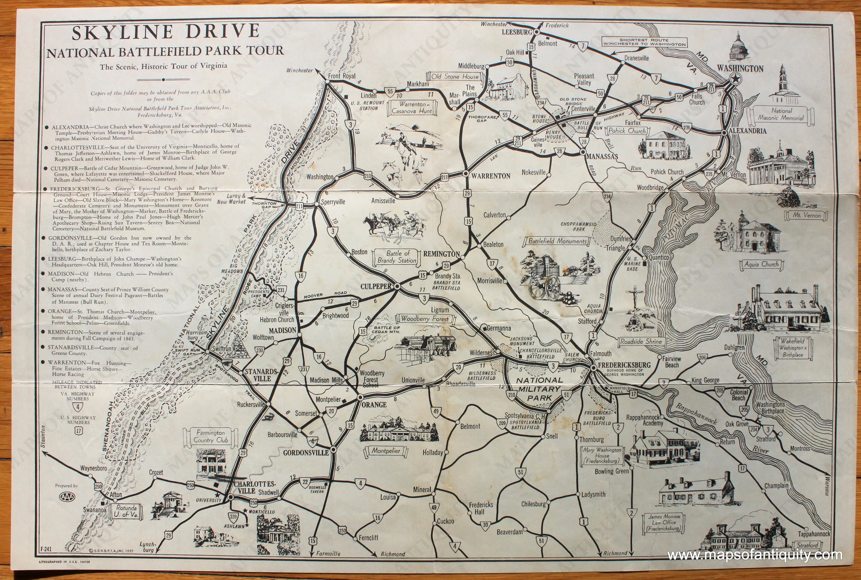 1937 - Skyline Drive, National Battlefield Park Tour, The Scenic, Hist ...