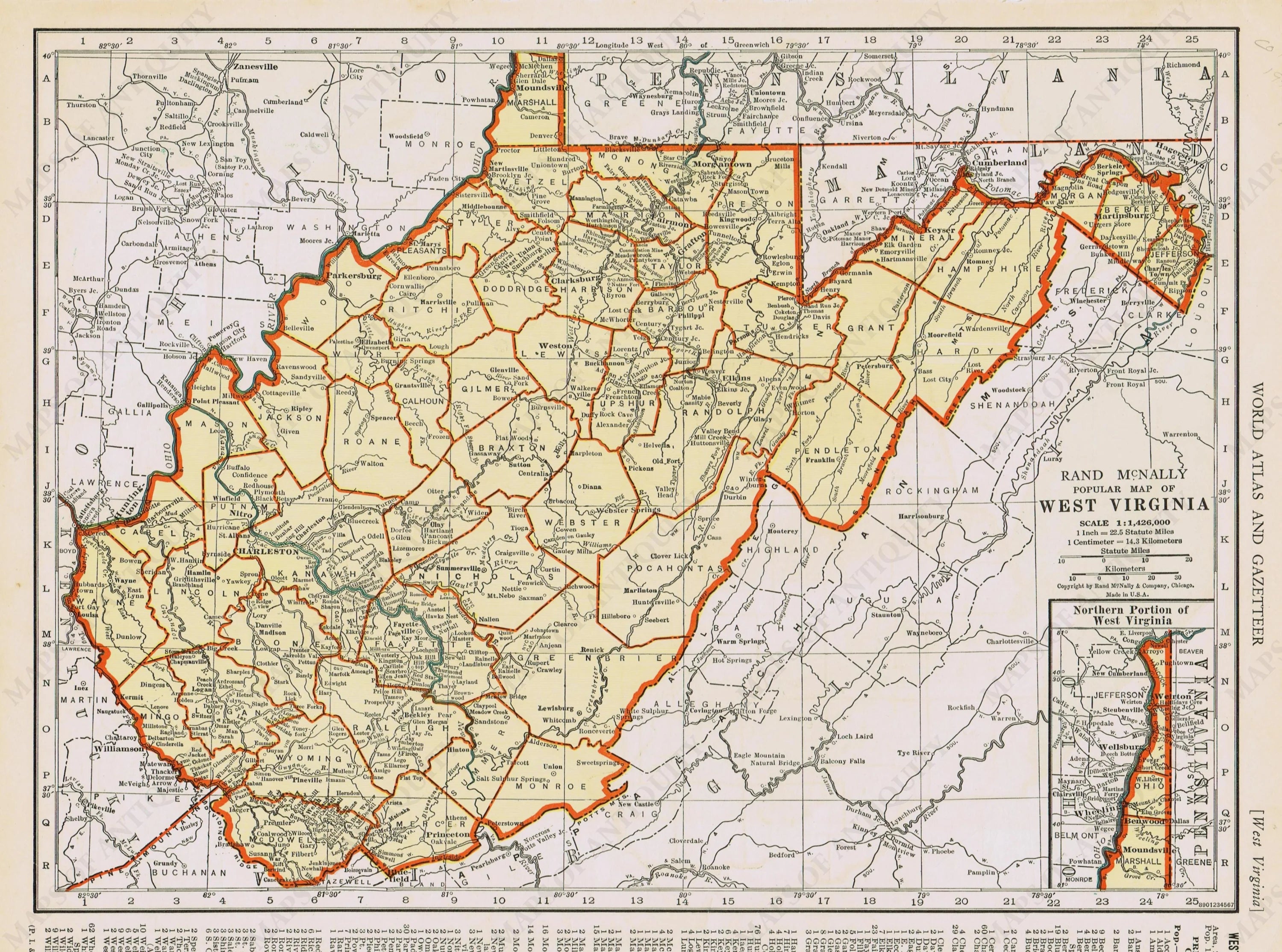 1940 Genuine Antique Map Popular Map of West Virginia – Maps of Antiquity