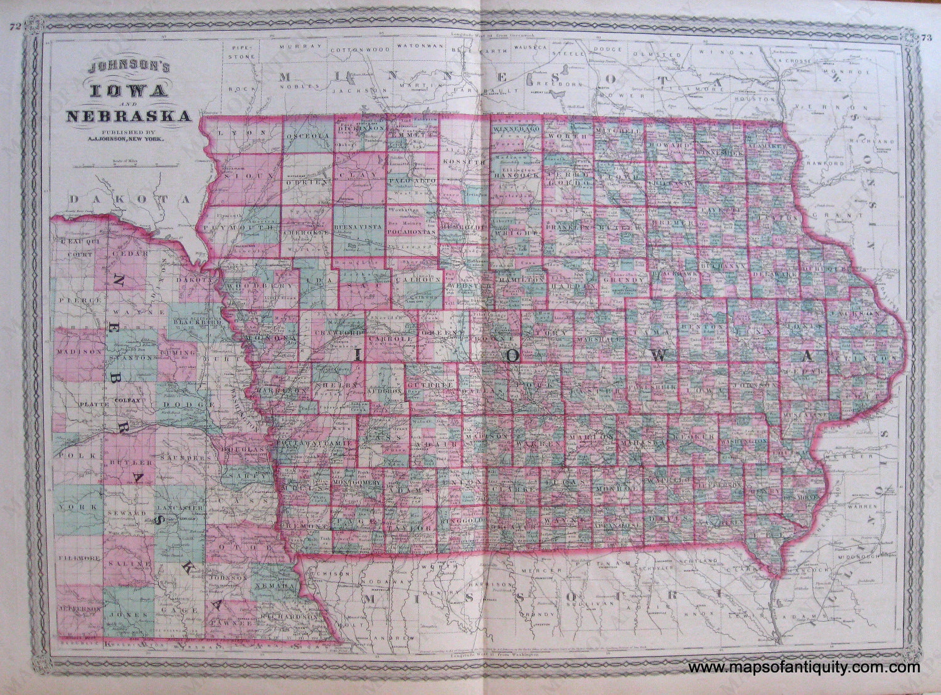 1870 - Iowa and Nebraska - Antique Map – Maps of Antiquity