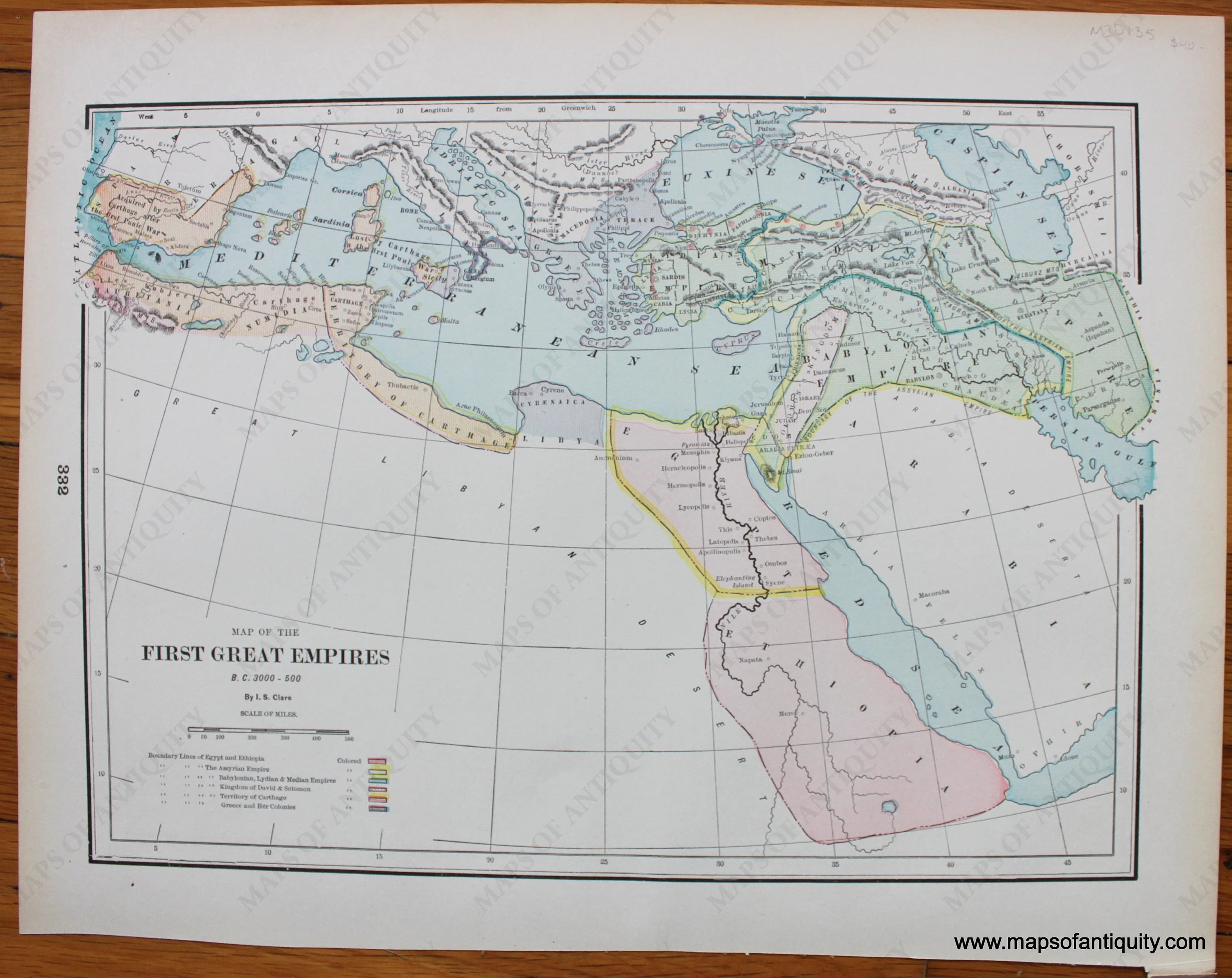 1898 - Map of The First Great Empires B.C. 3,000-500, verso: Distribut ...