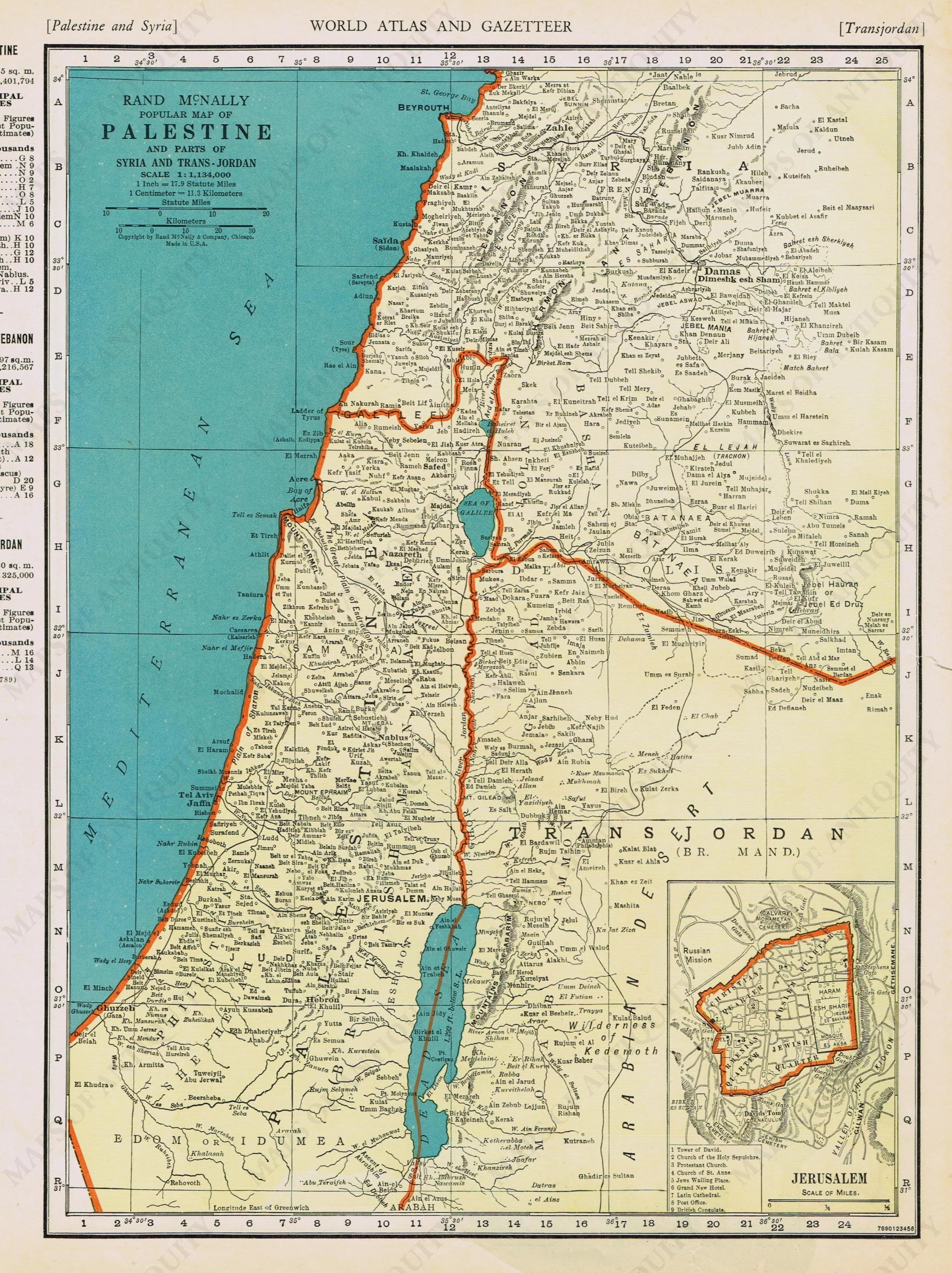 1940 Genuine Antique Map Popular Map of Palestine and Parts of Syria ...