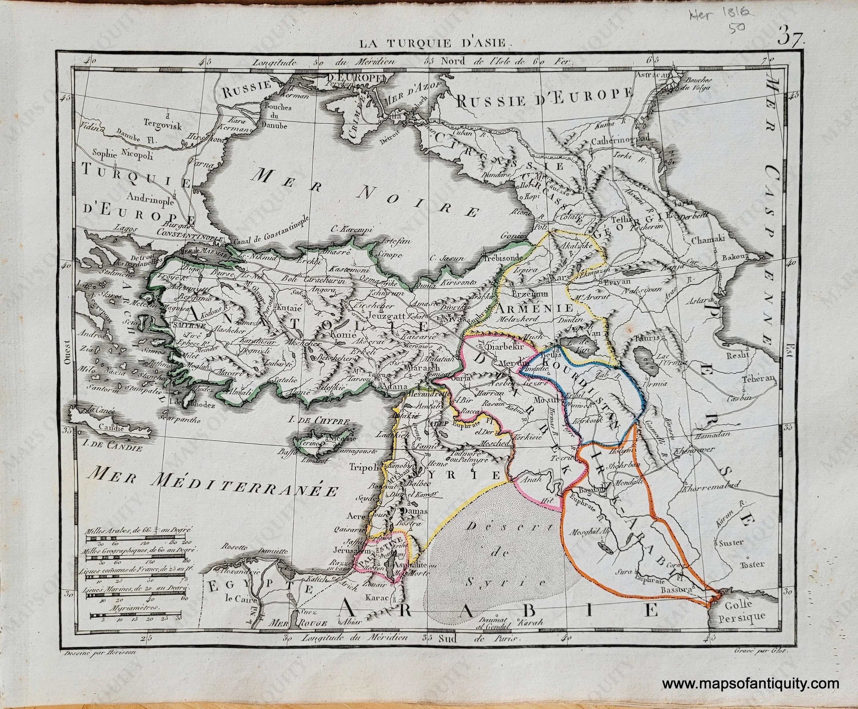 1816 Genuine Antique Map Turkey in Asia and the Middle East - La ...