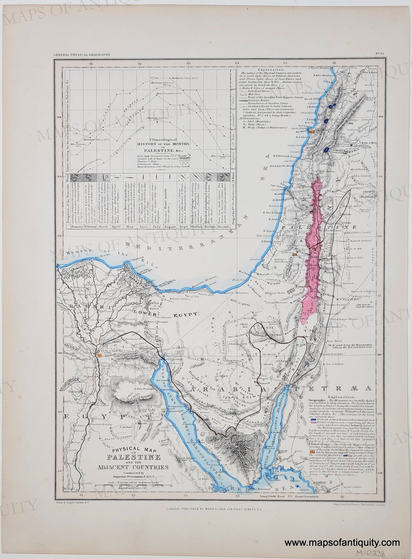 c.1850 - Physical Map of Palestine and the Adjacent Countries. - Genui – Maps of Antiquity