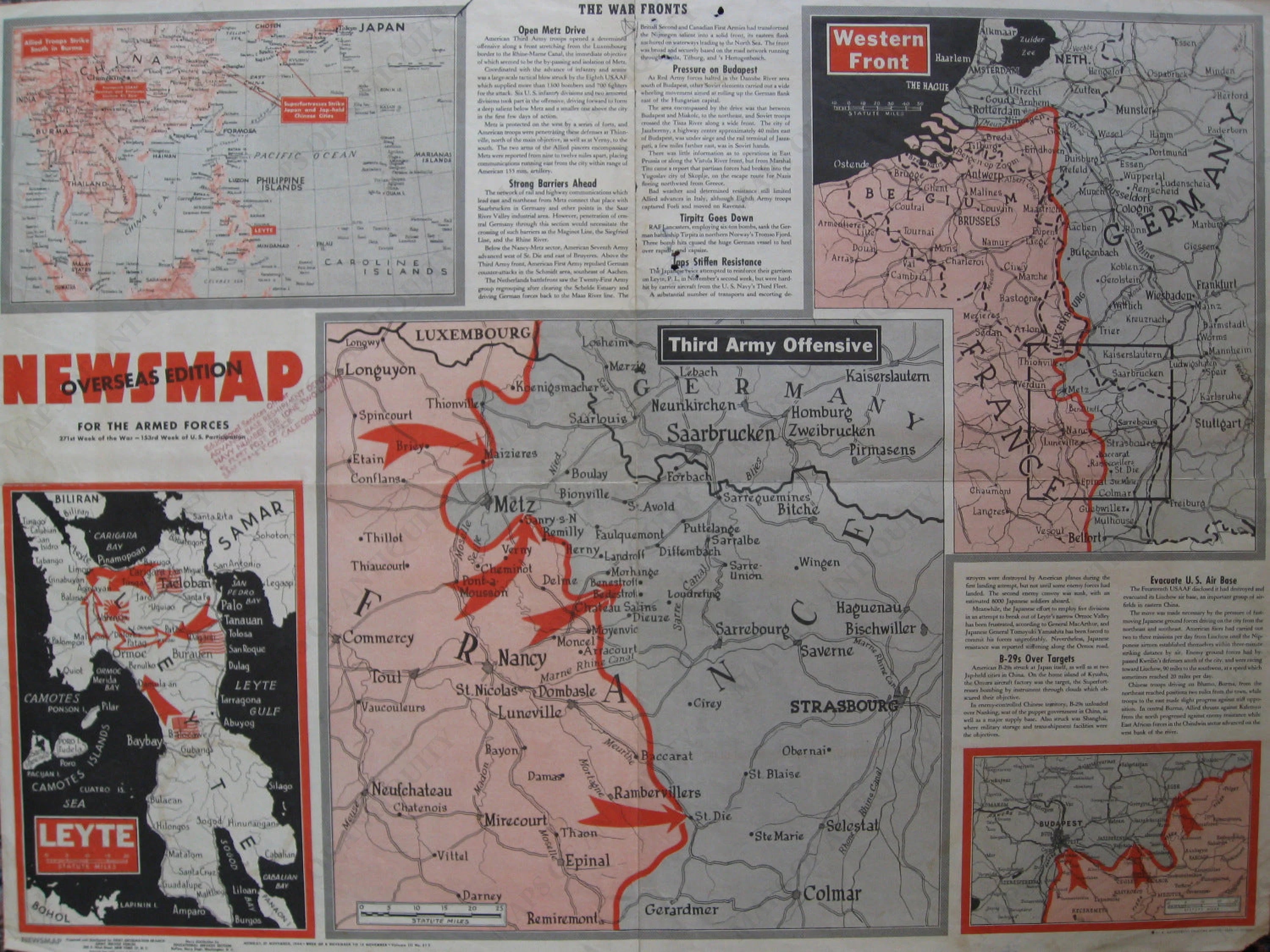 1944 - World War II Newsmap - Antique Map – Maps of Antiquity