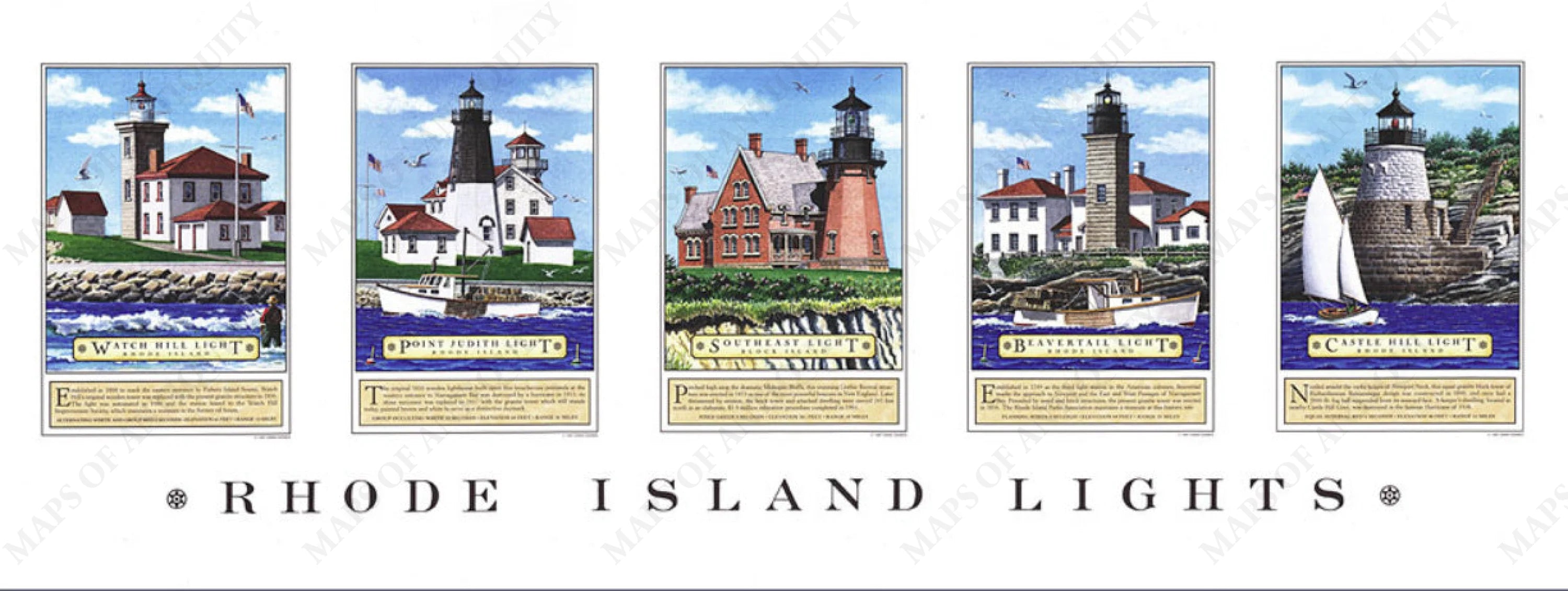 1997 - Lighthouses of Rhode Island - Modern Print – Maps of Antiquity