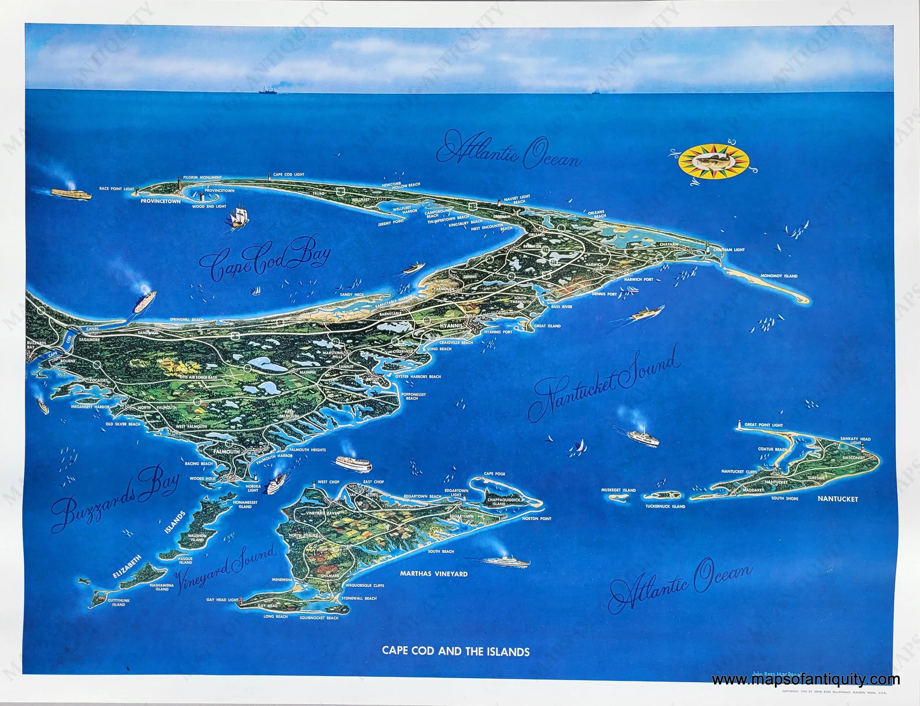Vintage Map Cape Cod and the Islands 1958 John Ross MacDonald – Maps of ...
