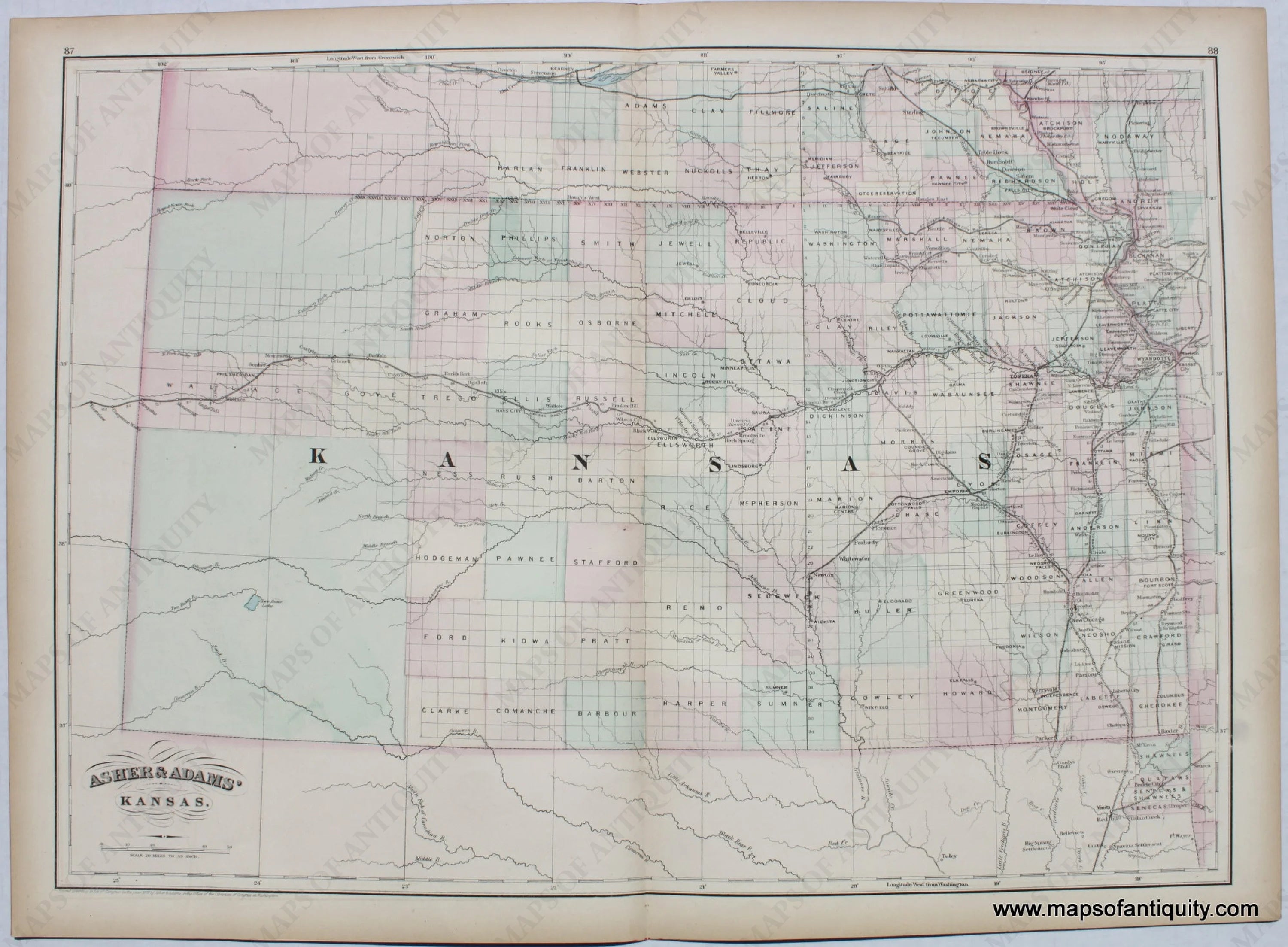 1872 - Kansas. - Antique Map – Maps of Antiquity