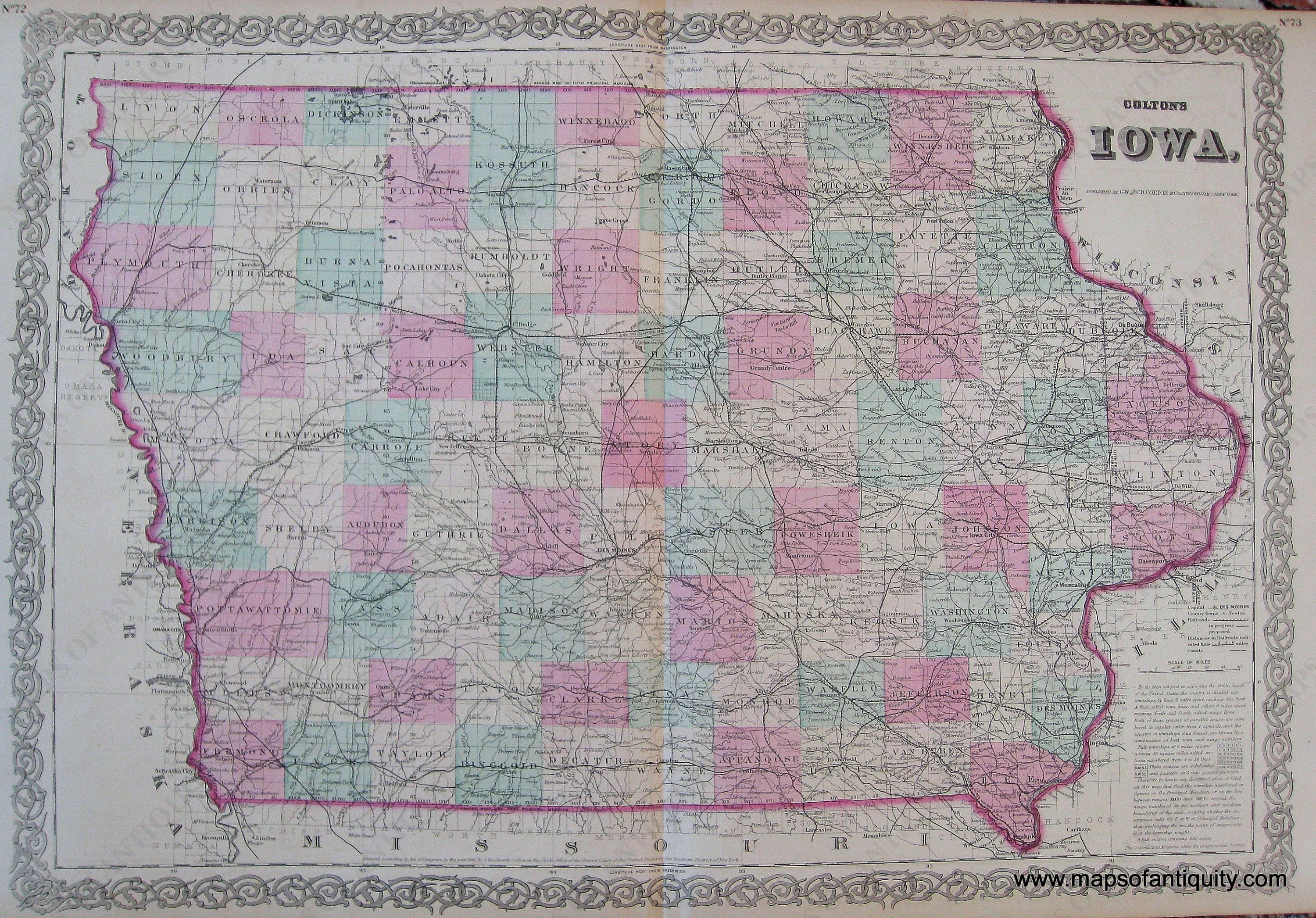 1871 Antique Map Colton's Iowa – Maps of Antiquity