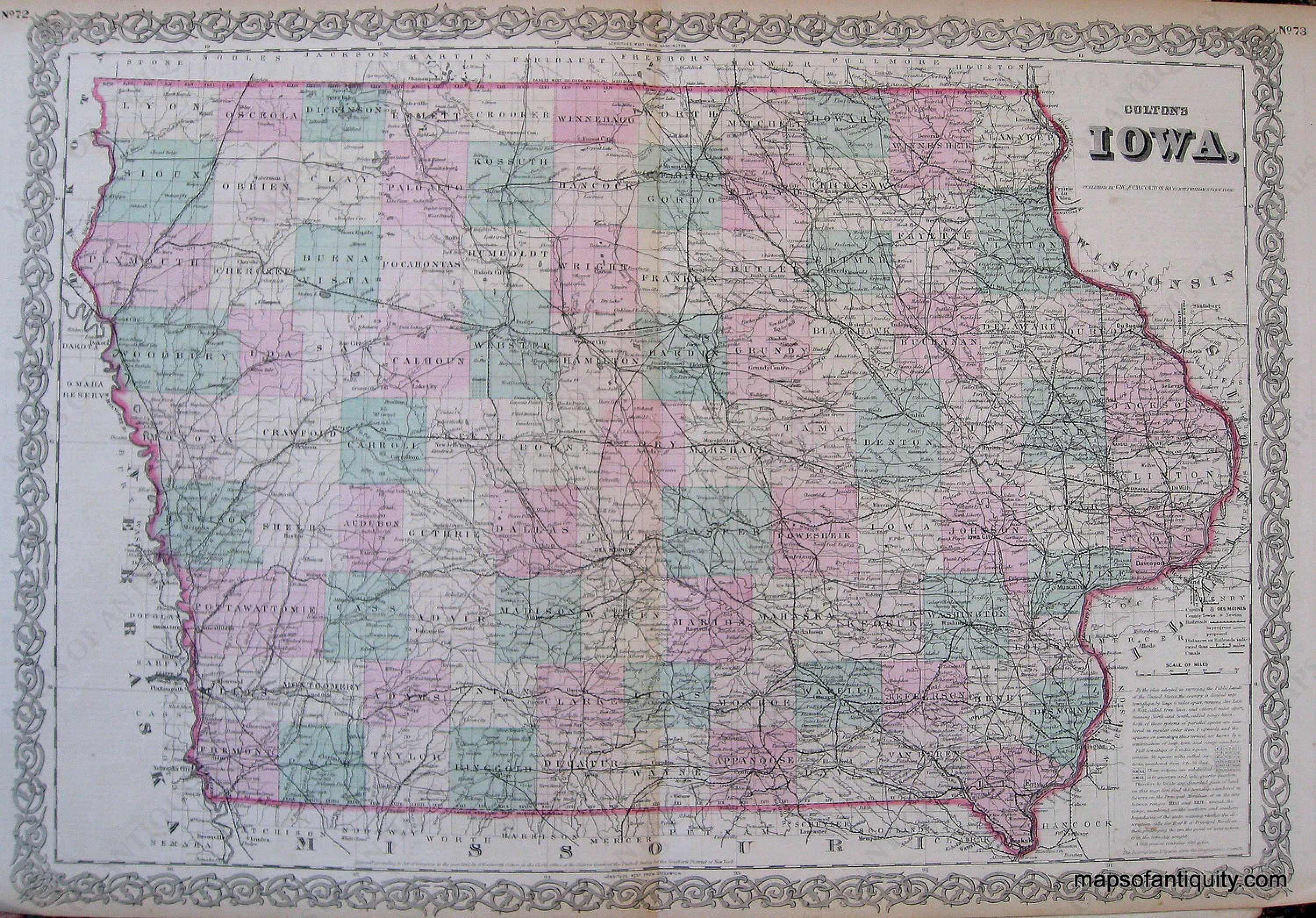 1873 - Colton's Iowa - Antique Map – Maps of Antiquity
