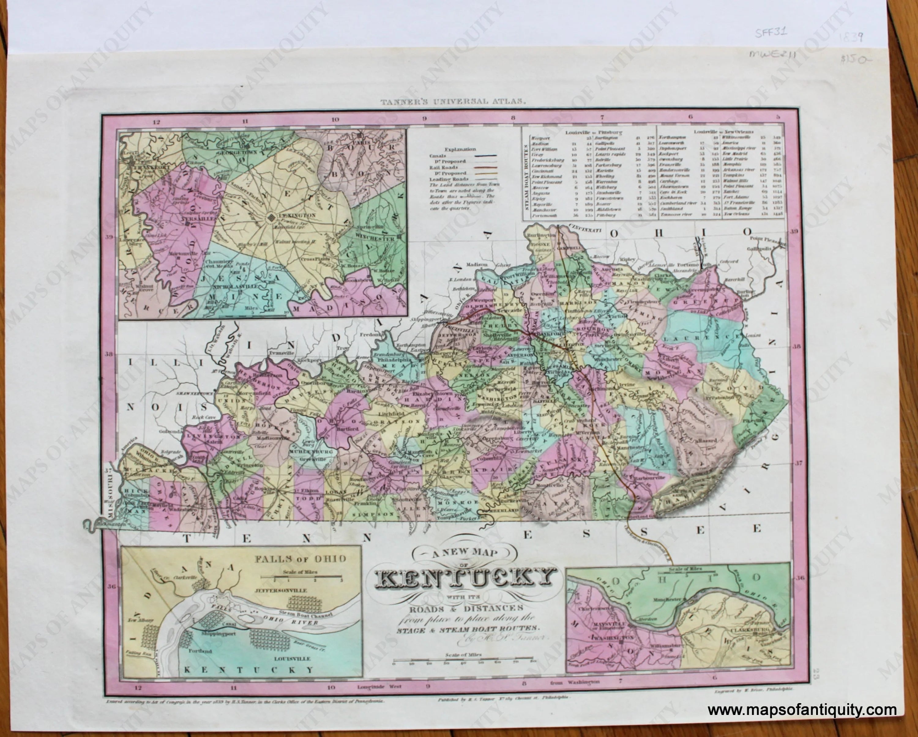 1839 - A New Map of Kentucky with its Roads & Distances from place to ...