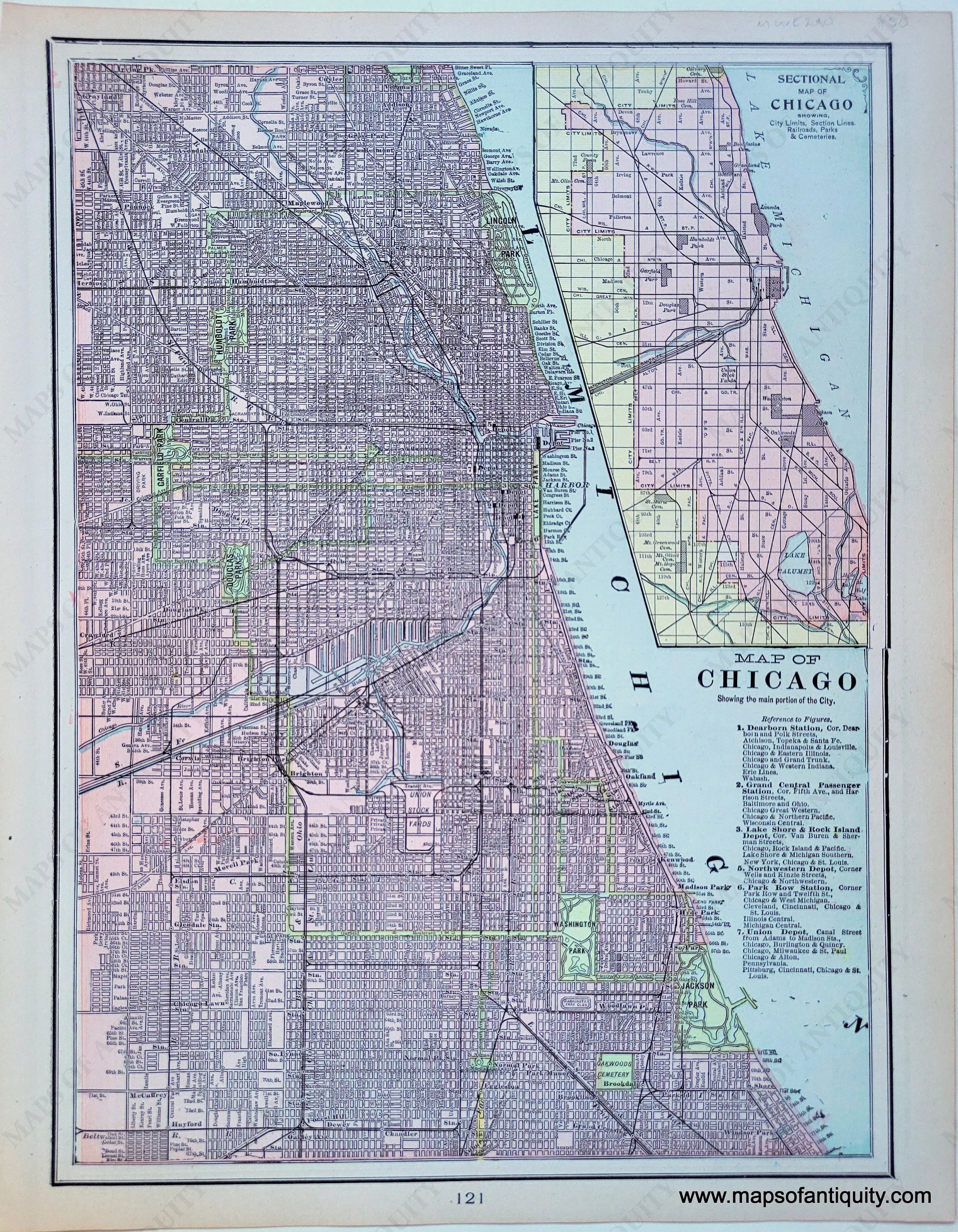 1900 - Map of Chicago Showing The Main Portion of The City - Antique M ...
