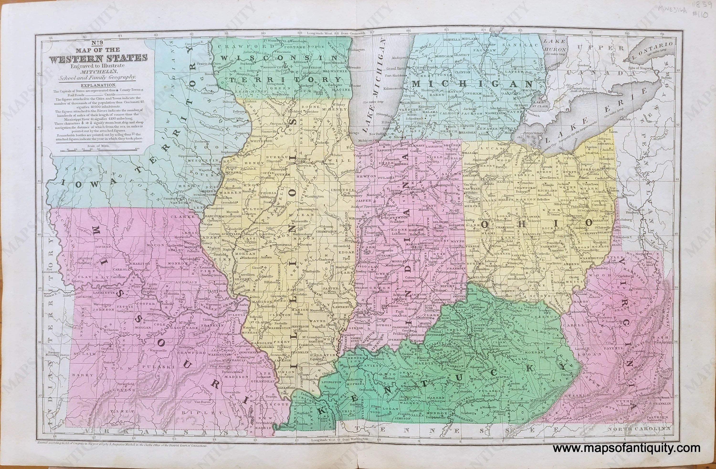 1839 - Midwest - No. 9 Map of the Chief Part of the Western States - A ...